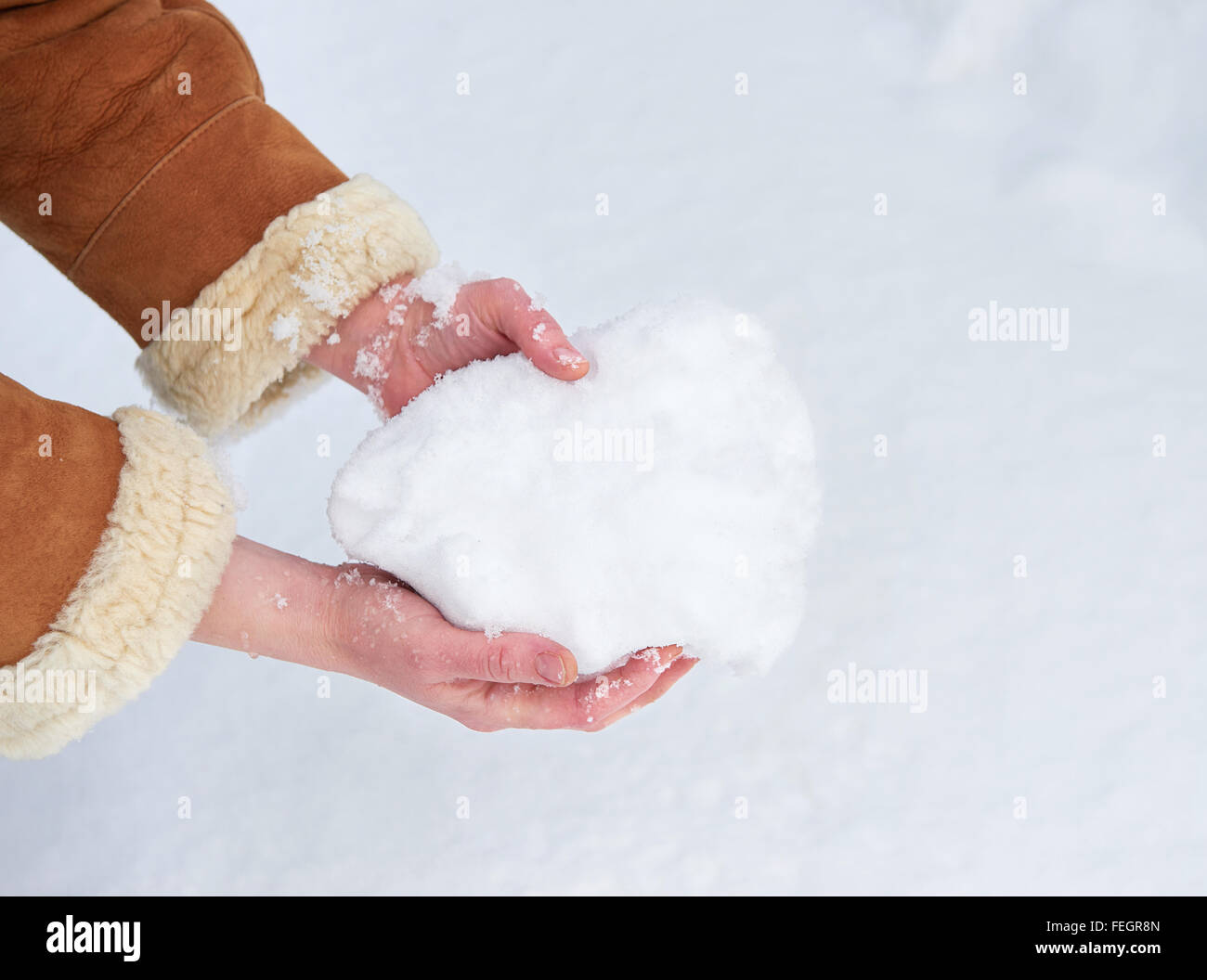 Female hands full of snow, winter season concept Stock Photo - Alamy