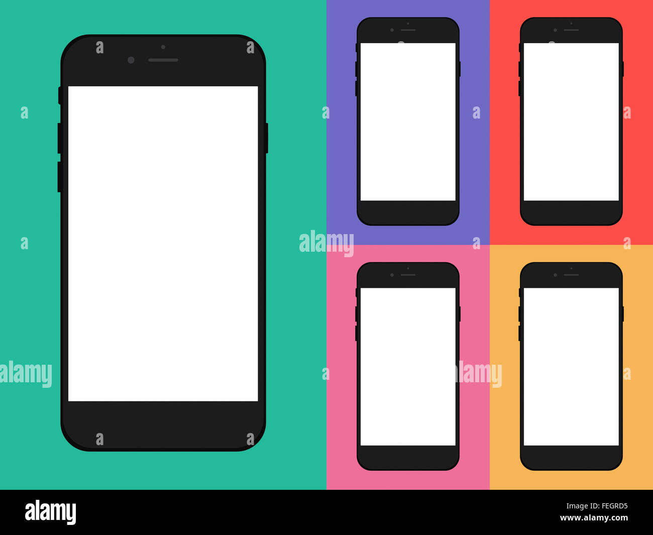 Set of realistic mobile phones touch screen smartphones with blank ...