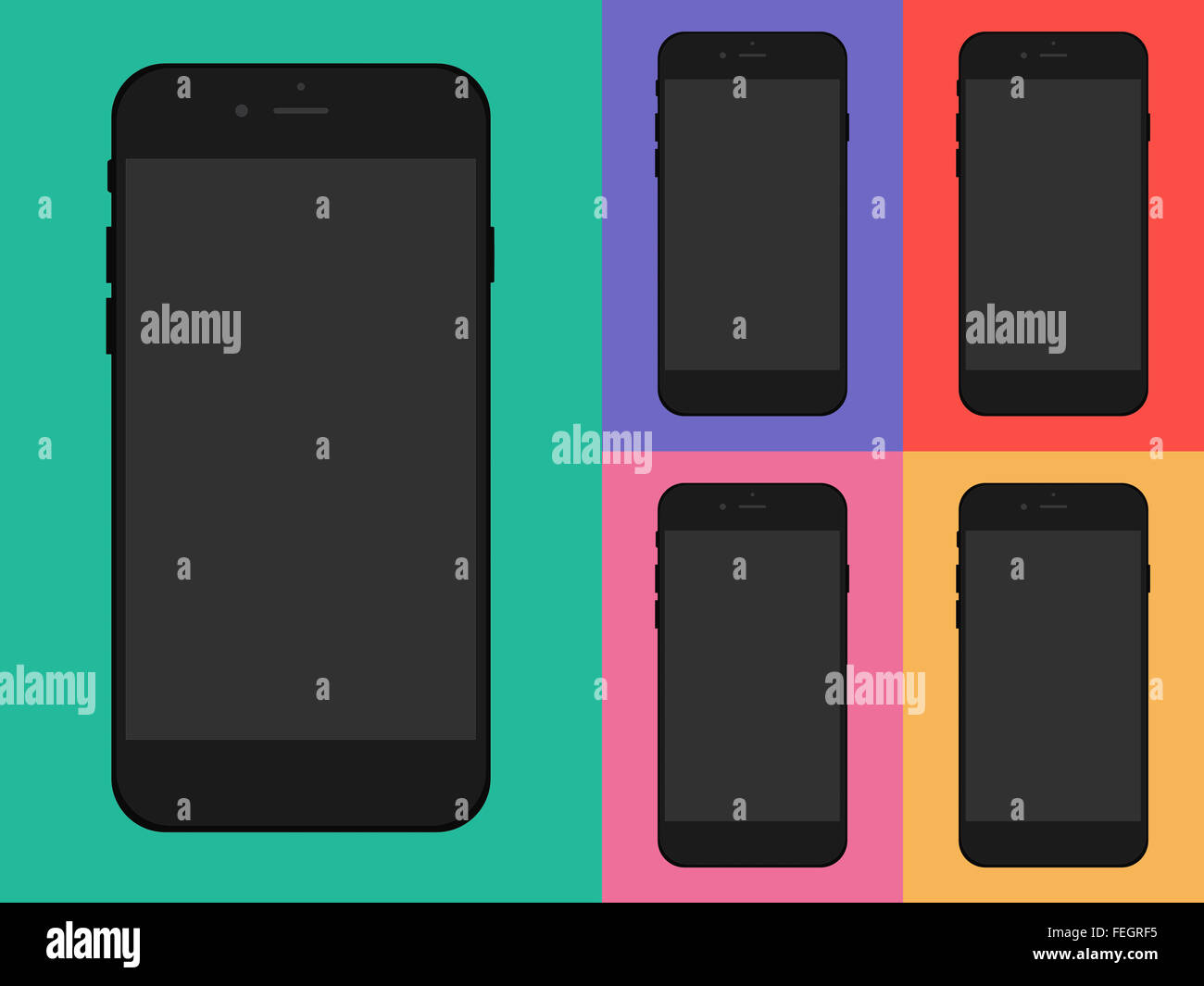 Set of realistic mobile phones touch screen smartphones with black ...