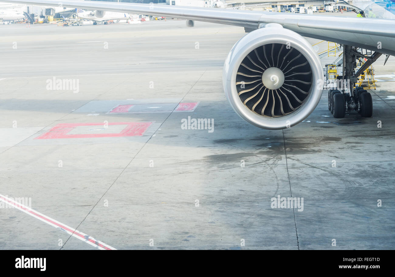 Jet engine of Air plane with runway background 2 Stock Photo - Alamy