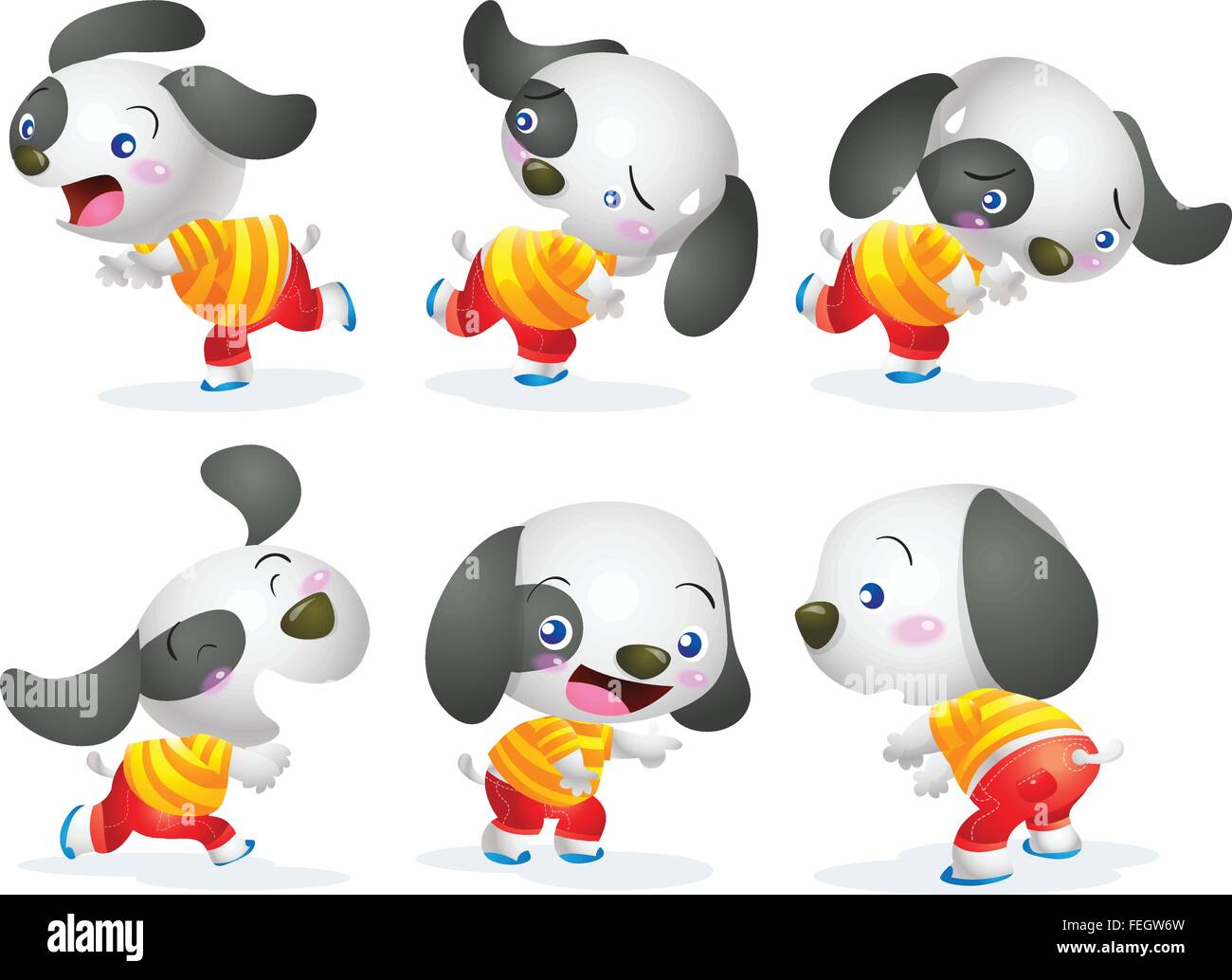 set of cute dog cartoon character action many emotion Stock Vector ...