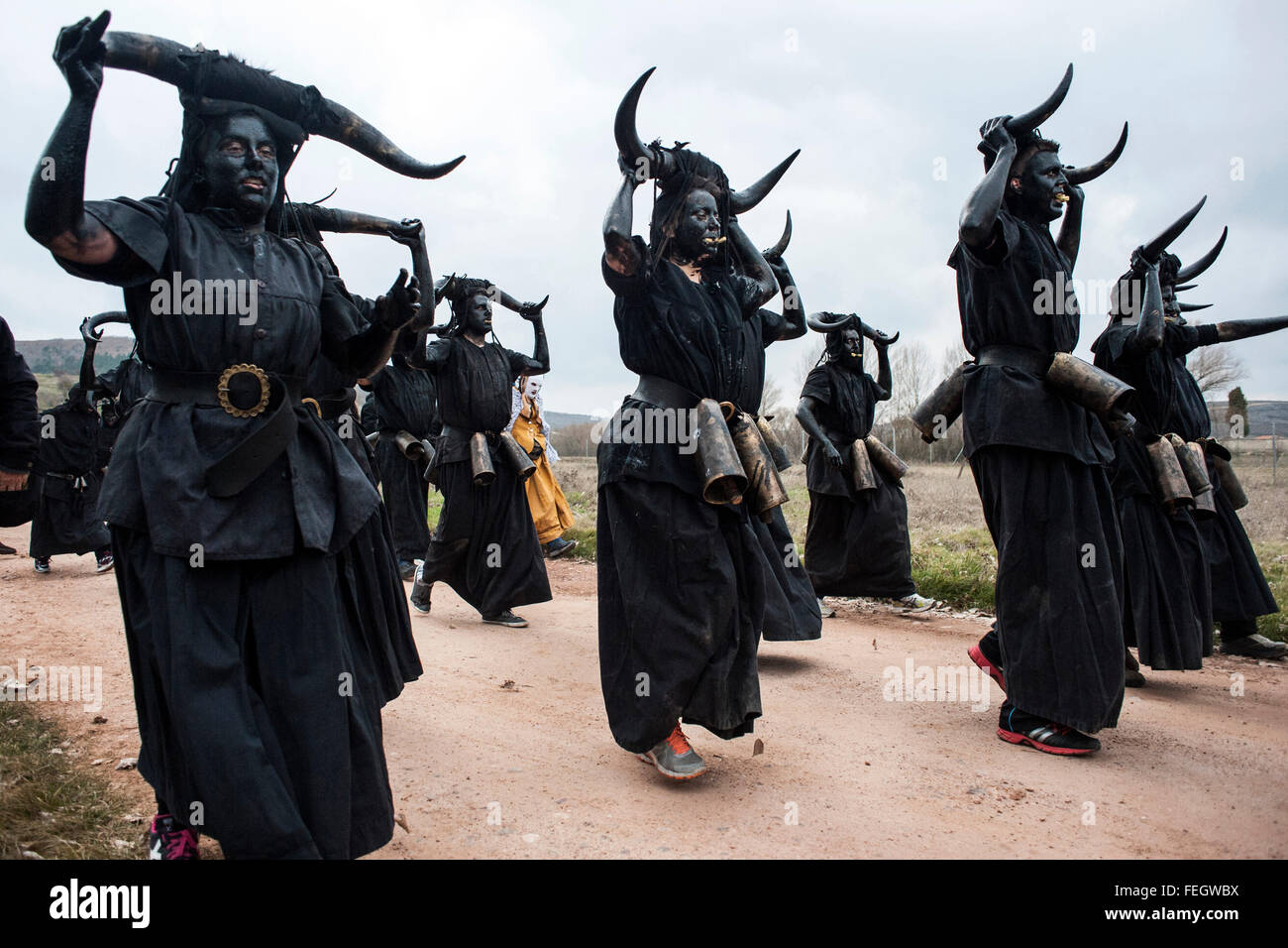 Devils lead the people of Luzon (Guadalajara) shaking their bells Stock ...