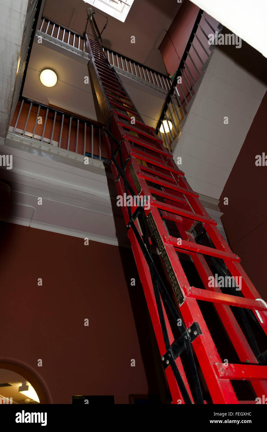 Old wooden fire ladder in the Museum of Fire in Edinburgh, Scotland, a ...