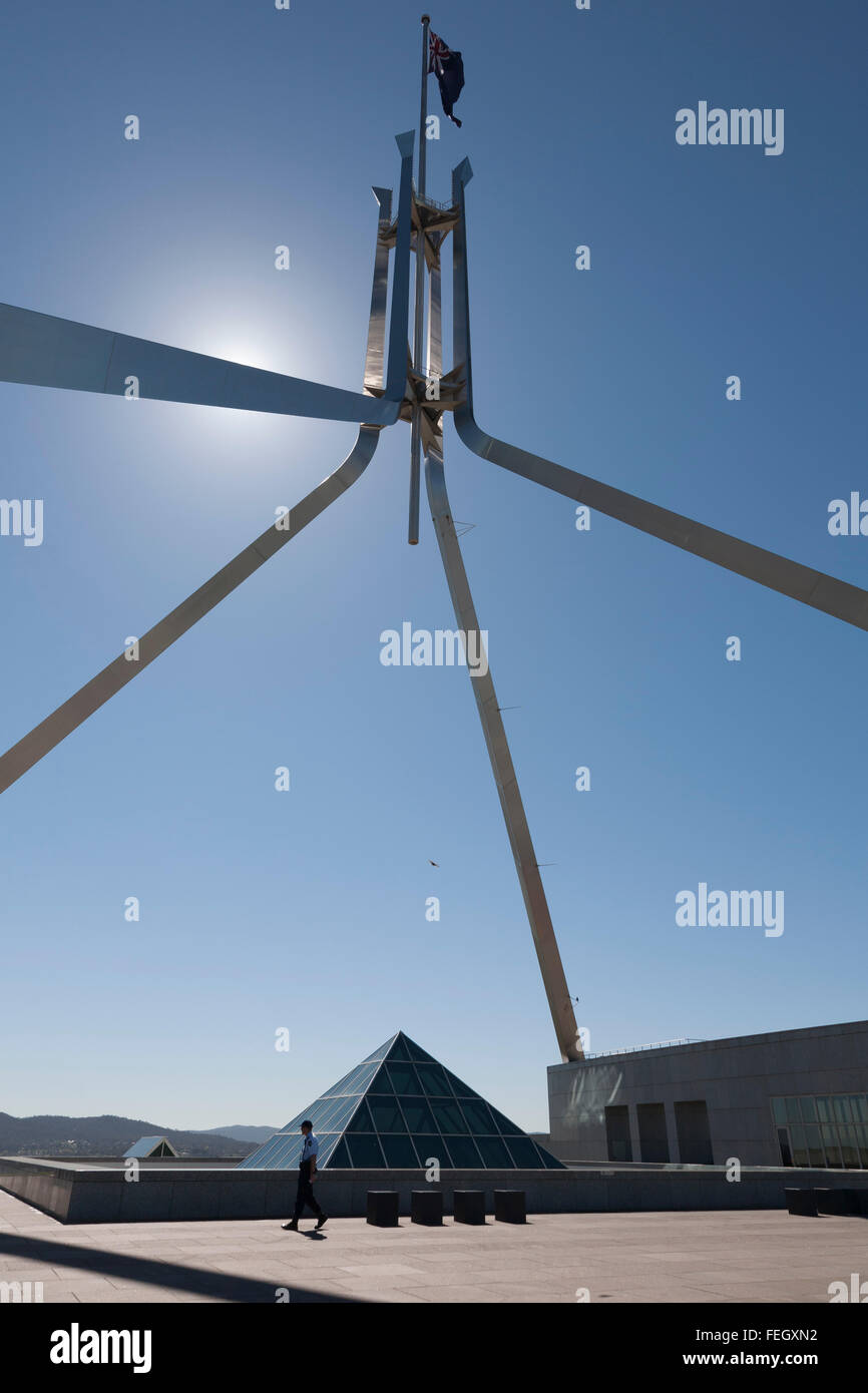 The flagpole which flies the Australian Flag at Federal Parliament ...