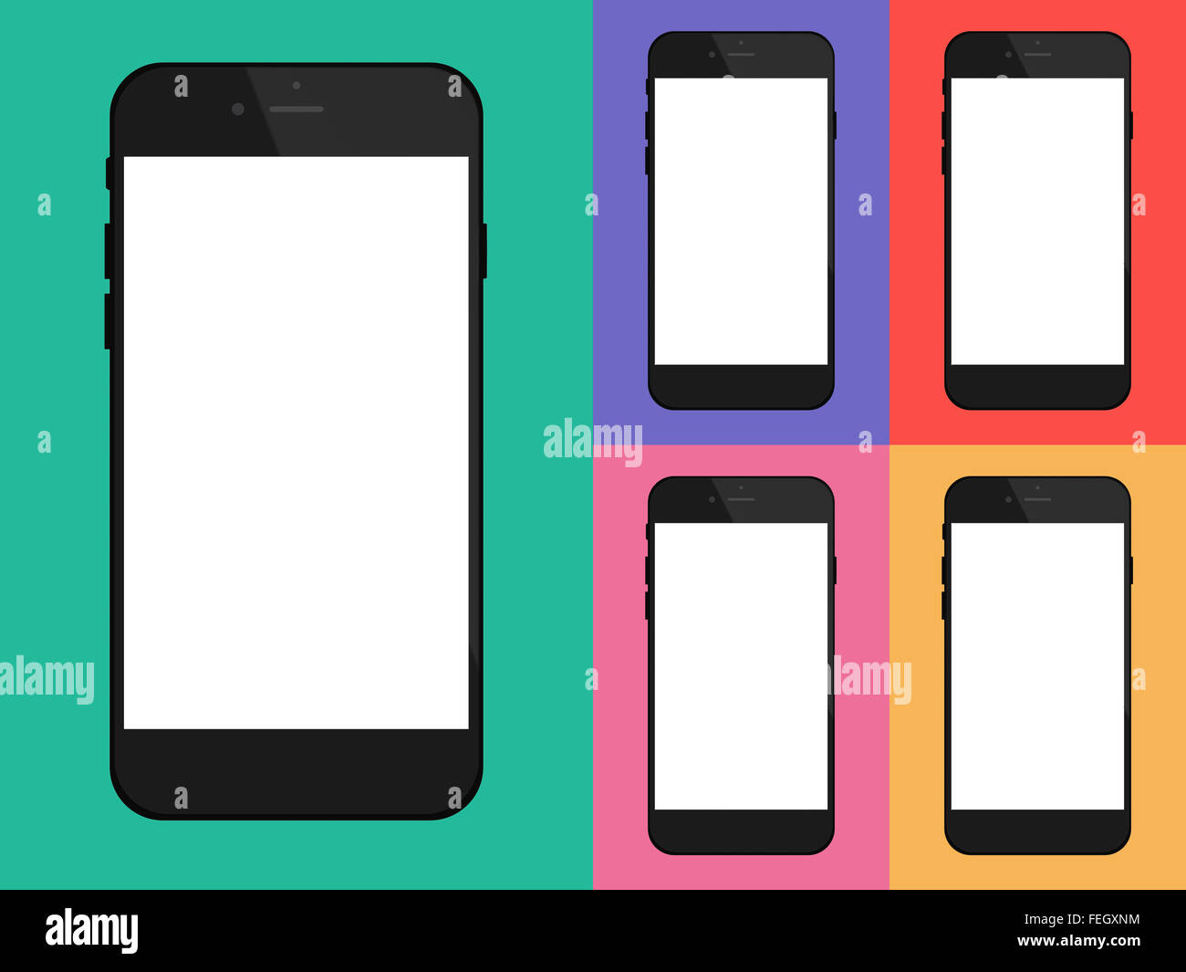 Set of realistic mobile phones touch screen smartphones with blank ...