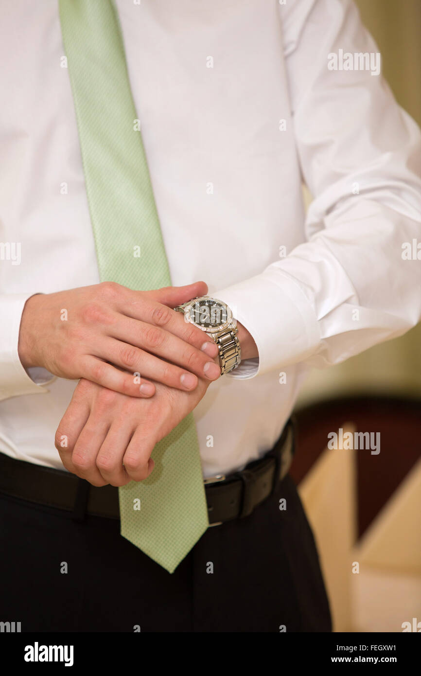 stylish watch on a hand at the man Stock Photo - Alamy