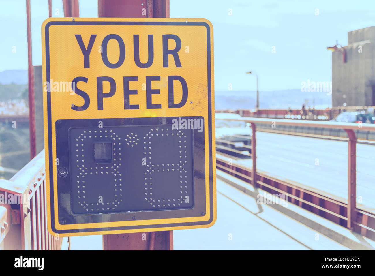 Your speed sign on the bridge in pastel style Stock Photo - Alamy