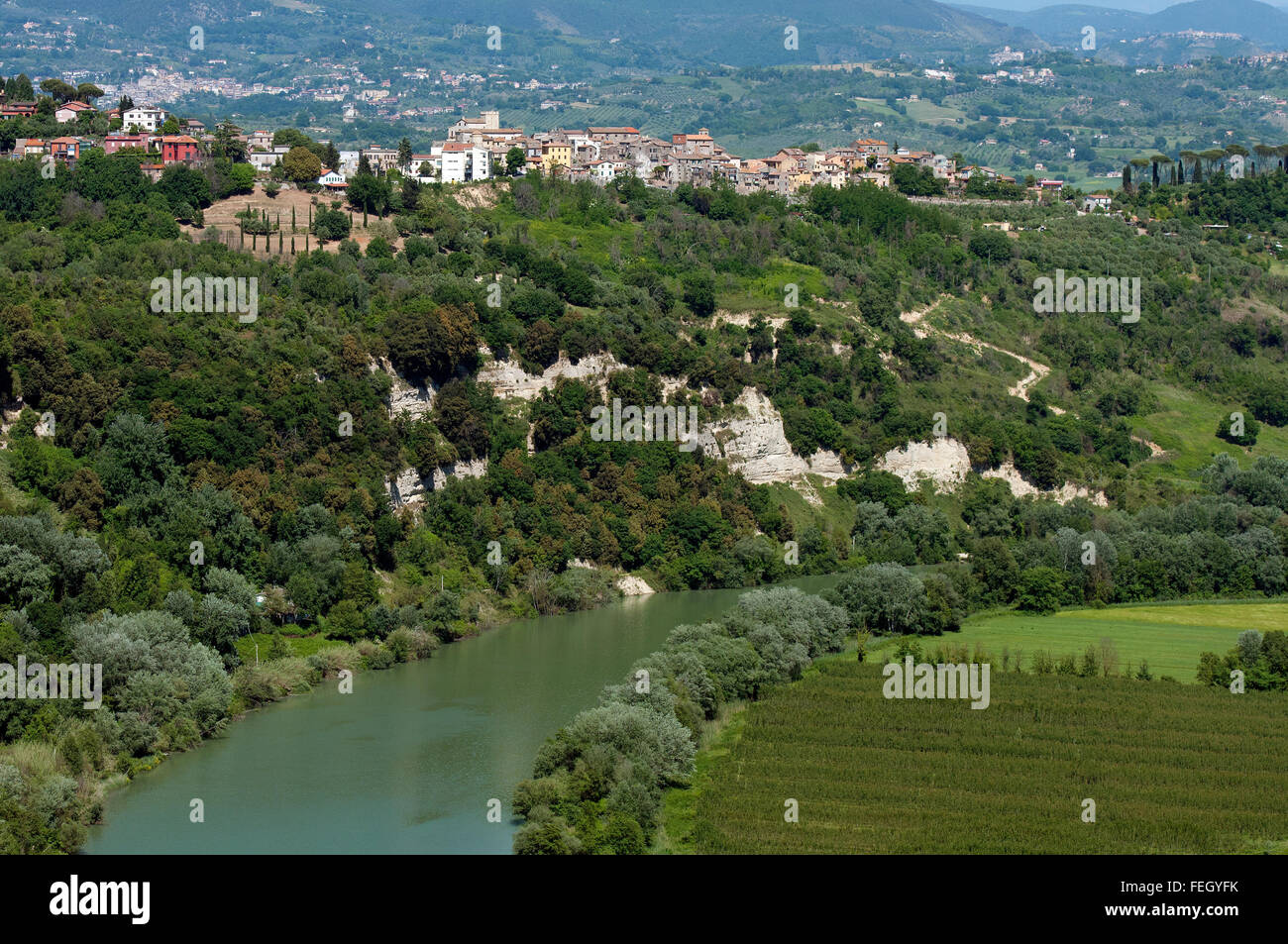 View of Tiber river and Torrita Tiberina, Regional Nature Reserve ...