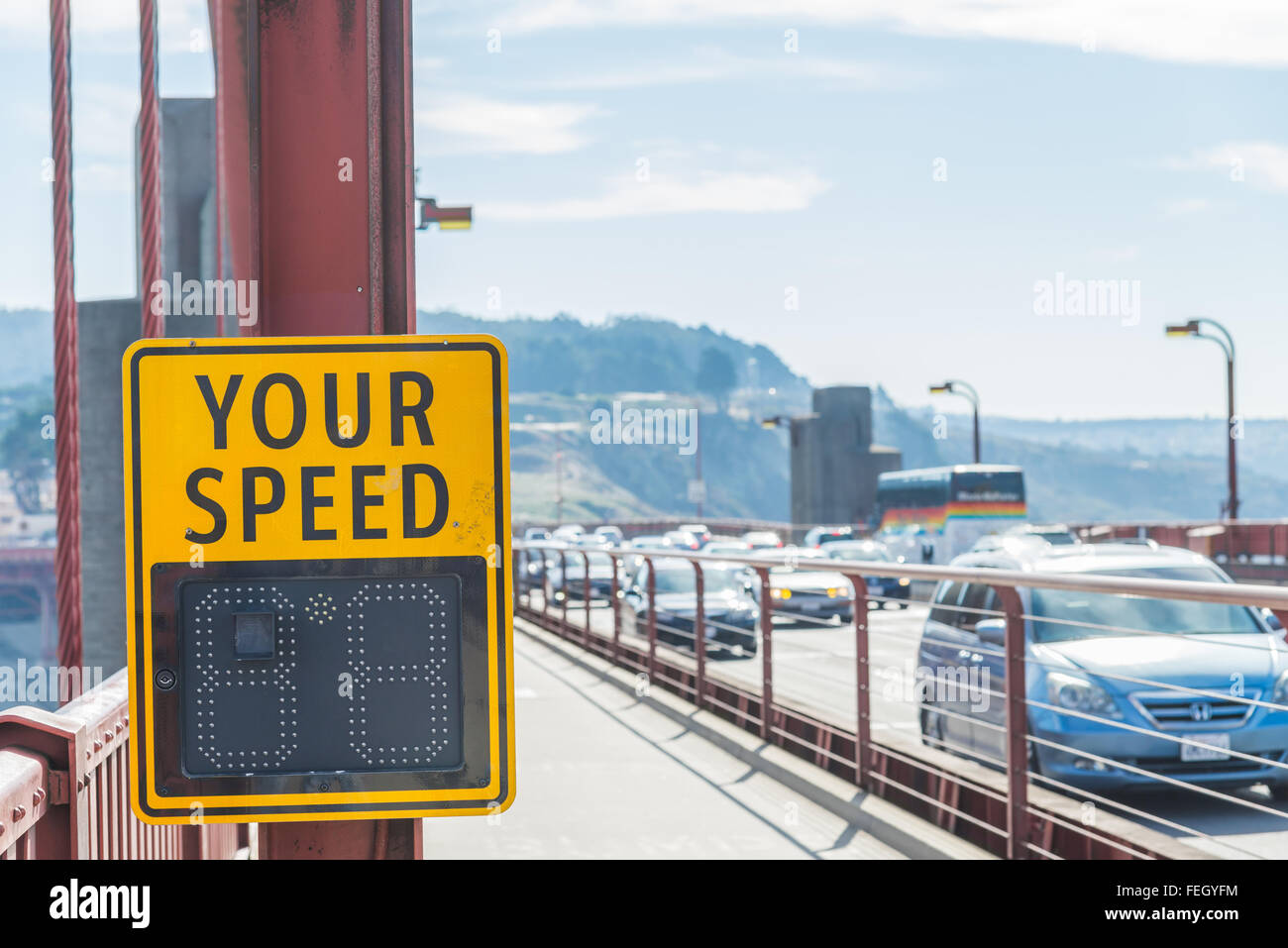 Your speed sign on the bridge 2 Stock Photo - Alamy