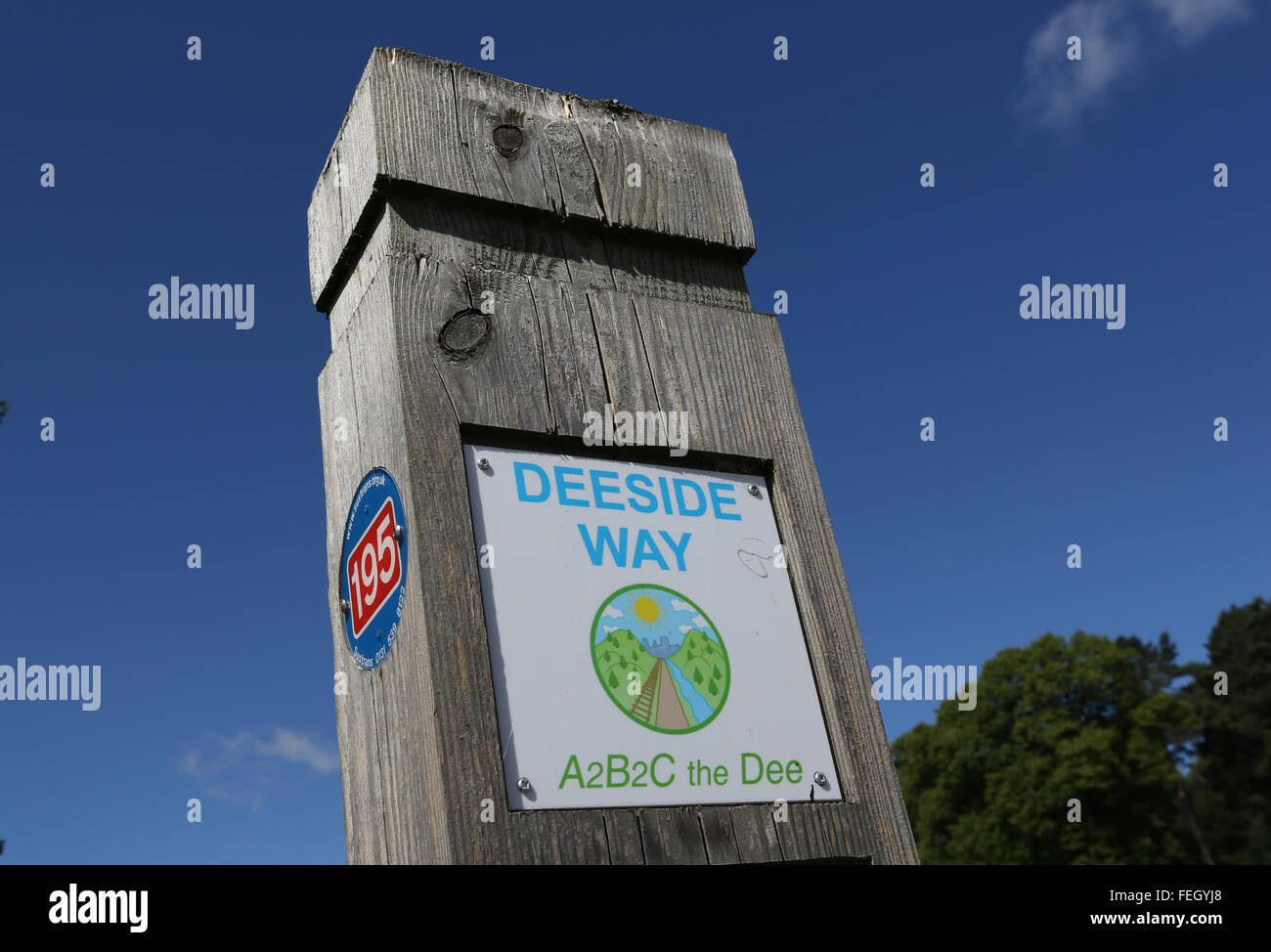 Sign for the Deeside Way path in Aberdeenshire, Scotland, UK. A former ...