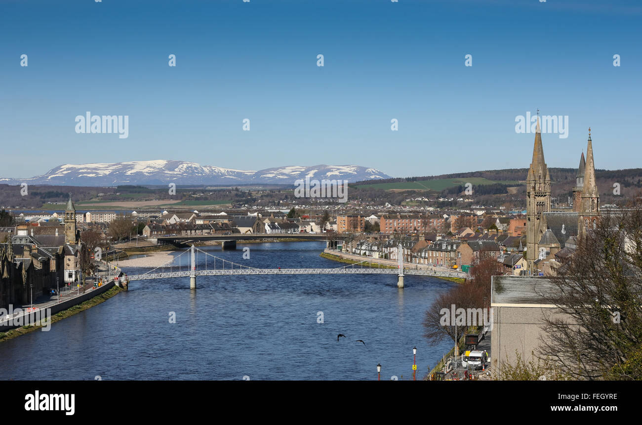 View from Inverness Castle in the city of Inverness in the Highlands of ...