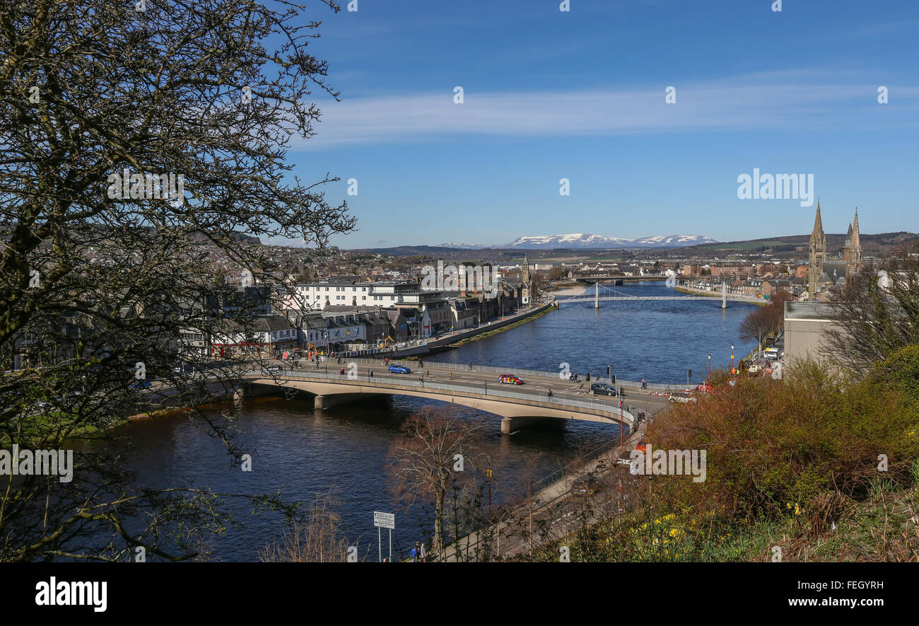 View from Inverness Castle in the city of Inverness in the Highlands of ...