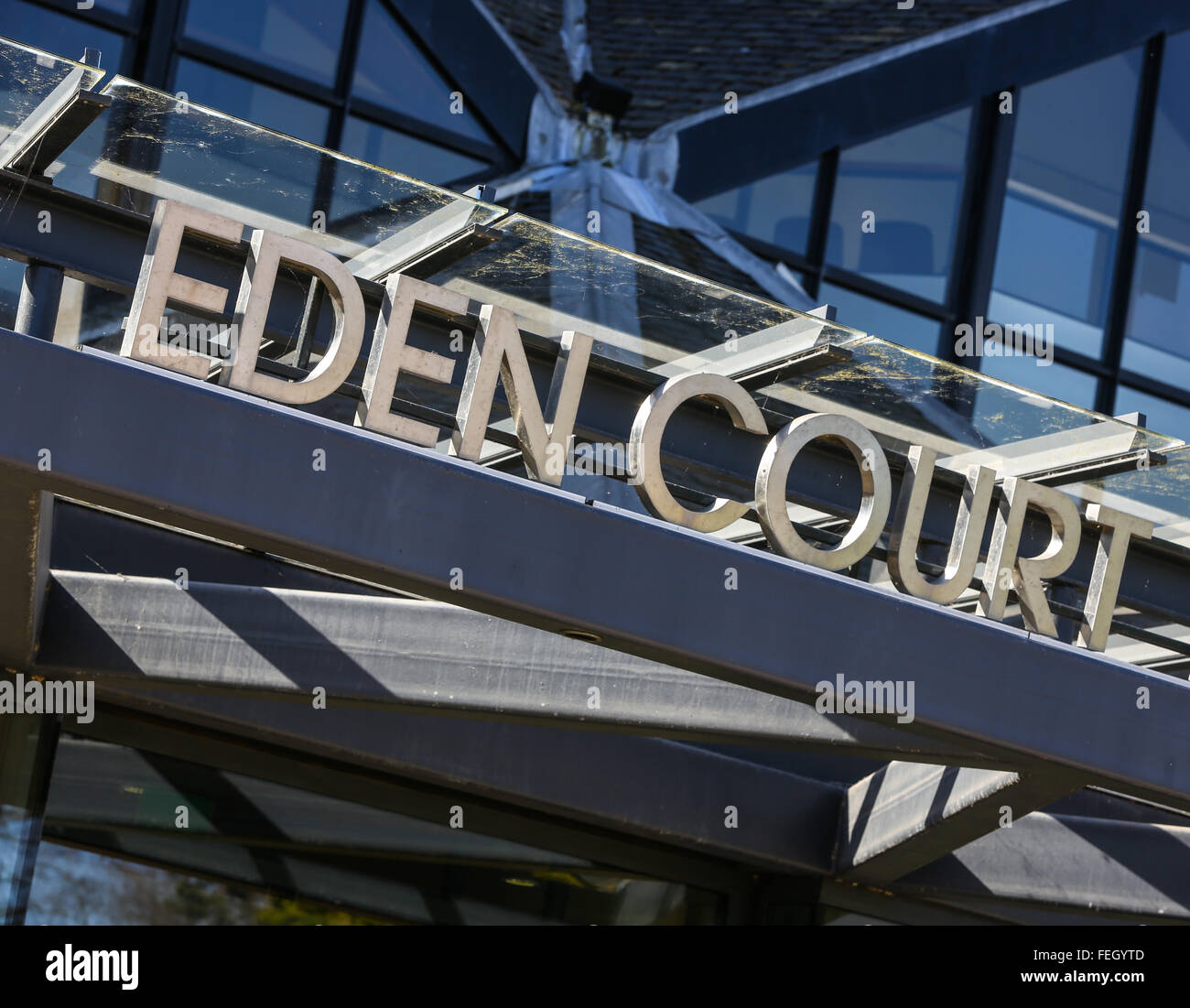 Sign for Eden Court Theatre in the city of Inverness in the Highlands ...