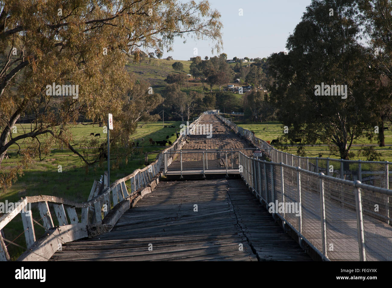 Historic timber bridge as it crosses the Murrumbidgee floodplain in ...