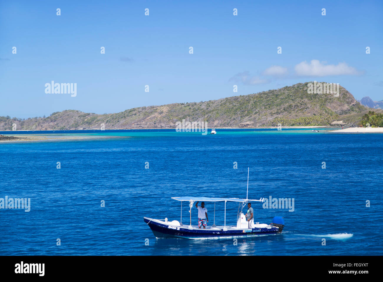 Boat off Mantaray Island Resort, Nanuya Balavu Island, Yasawa Islands ...