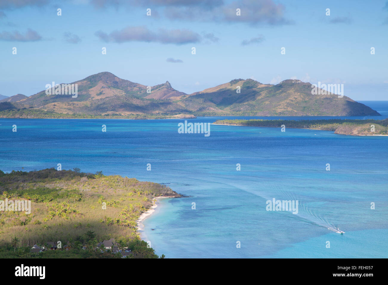 View of Blue Lagoon, Nacula Island, Yasawa Islands, Fiji Stock Photo ...