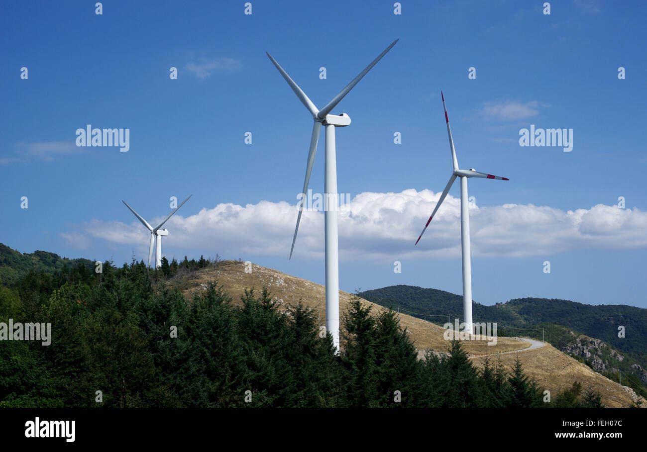 Wind turbines farm in Italian Alps Stock Photo - Alamy