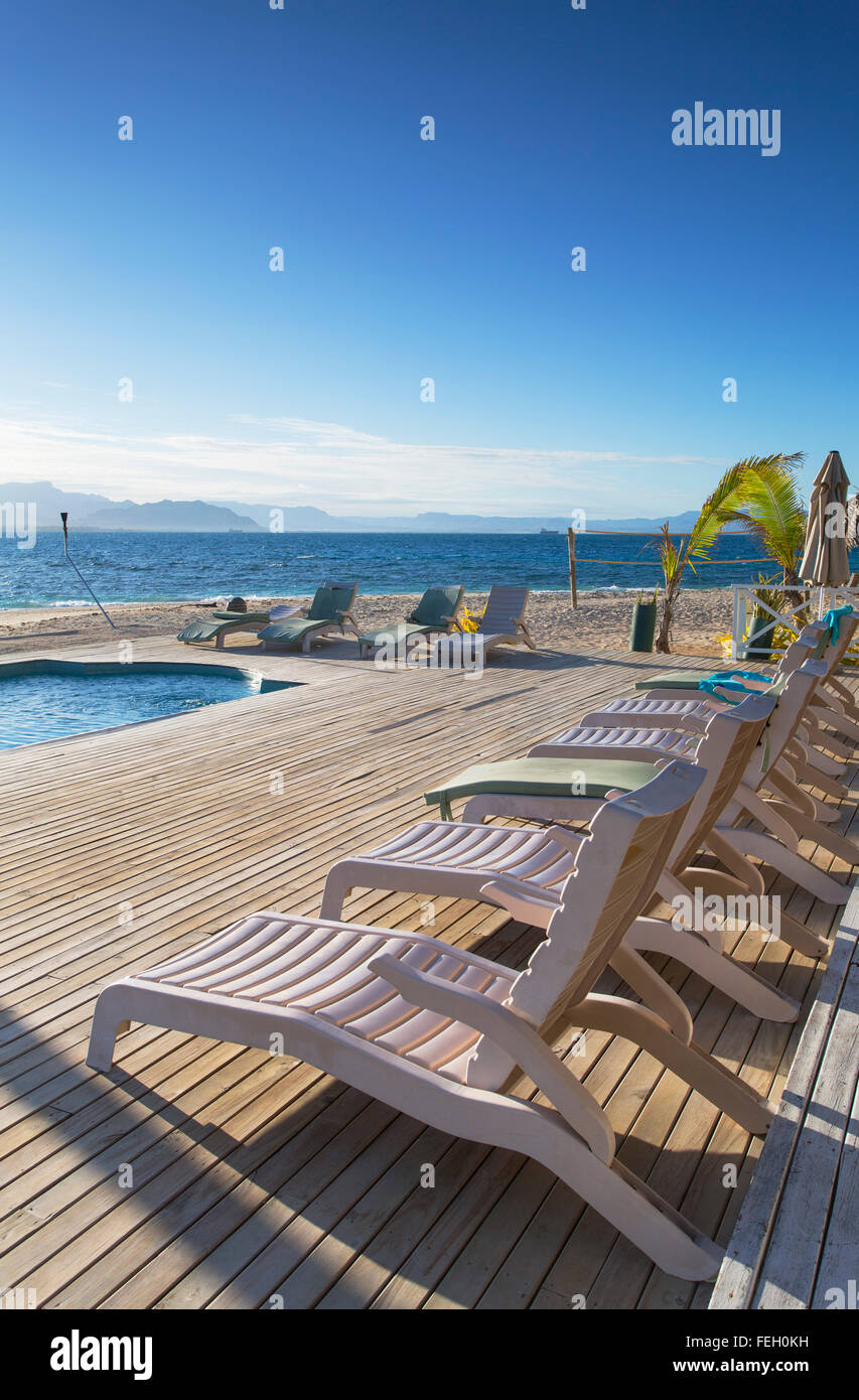 Sunloungers at Bounty Island Resort on Bounty Island, Mamanuca Islands ...