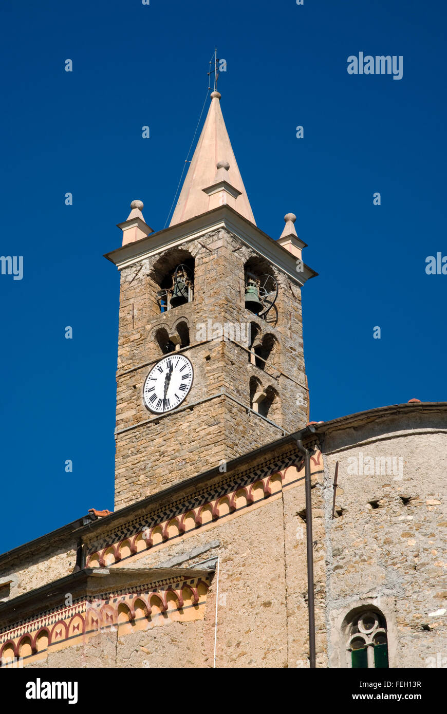 Italy, Province of Imperia. Romanesque bell tower 12th century Stock ...