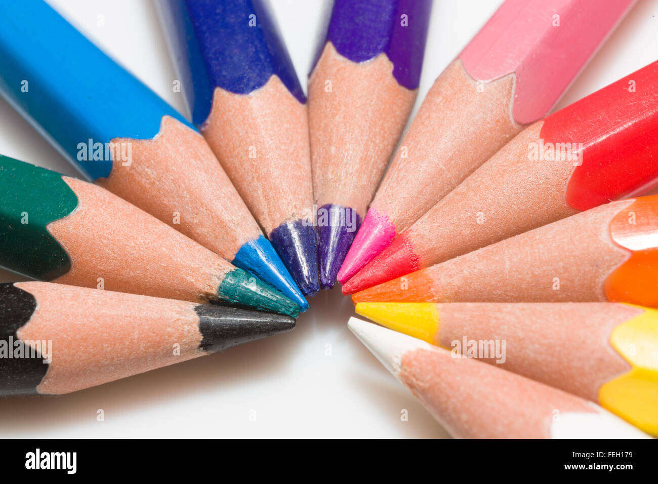 Rainbow of colorful pencil set with 10 colors present Stock Photo - Alamy
