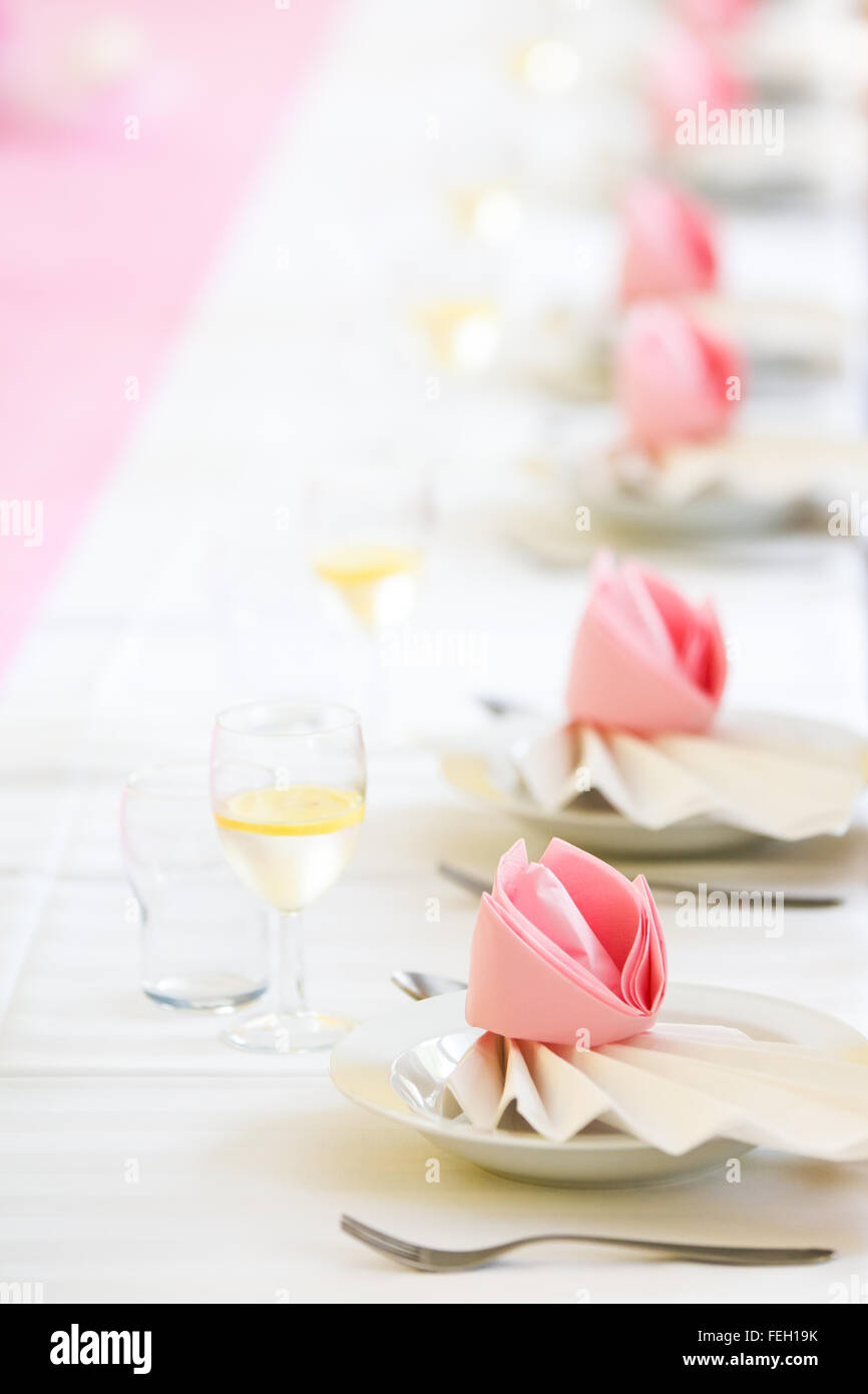 Conference or wedding dinner table ready for serving Stock Photo - Alamy