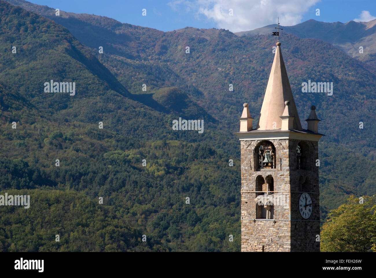 Italy, Province of Imperia. Romanesque bell tower 12th century in ...