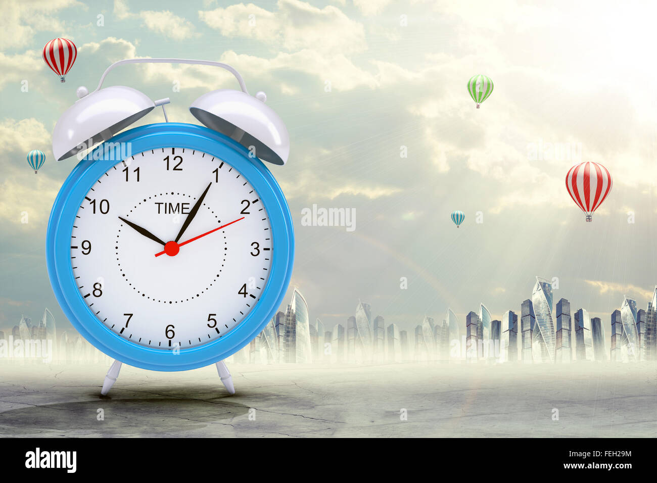 Blue alarm clock on abstract background Stock Photo - Alamy
