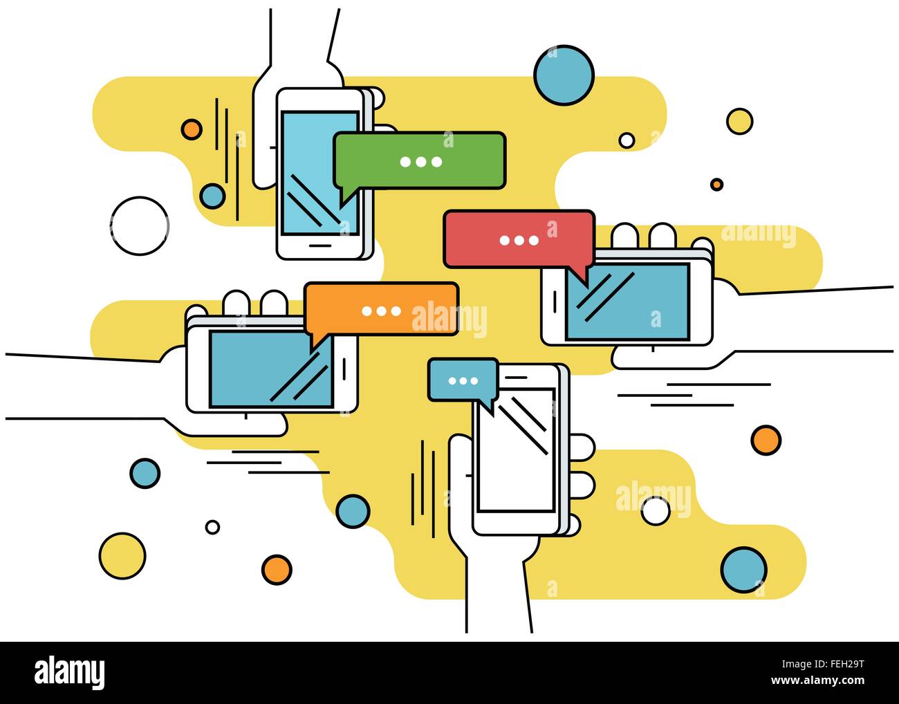 Human hand hold a smartphone and sending messages to friends via ...