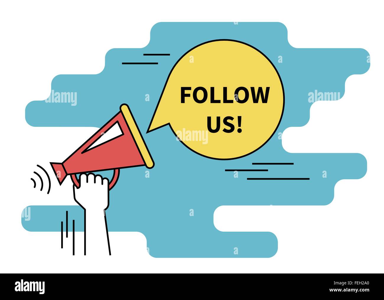 Follow us banner for social networks. Flat line contour illustration of ...