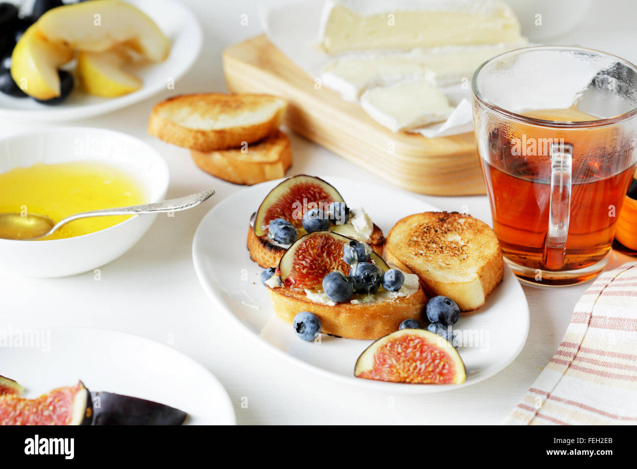 morning tea with cheeses toasts, brunch Stock Photo - Alamy