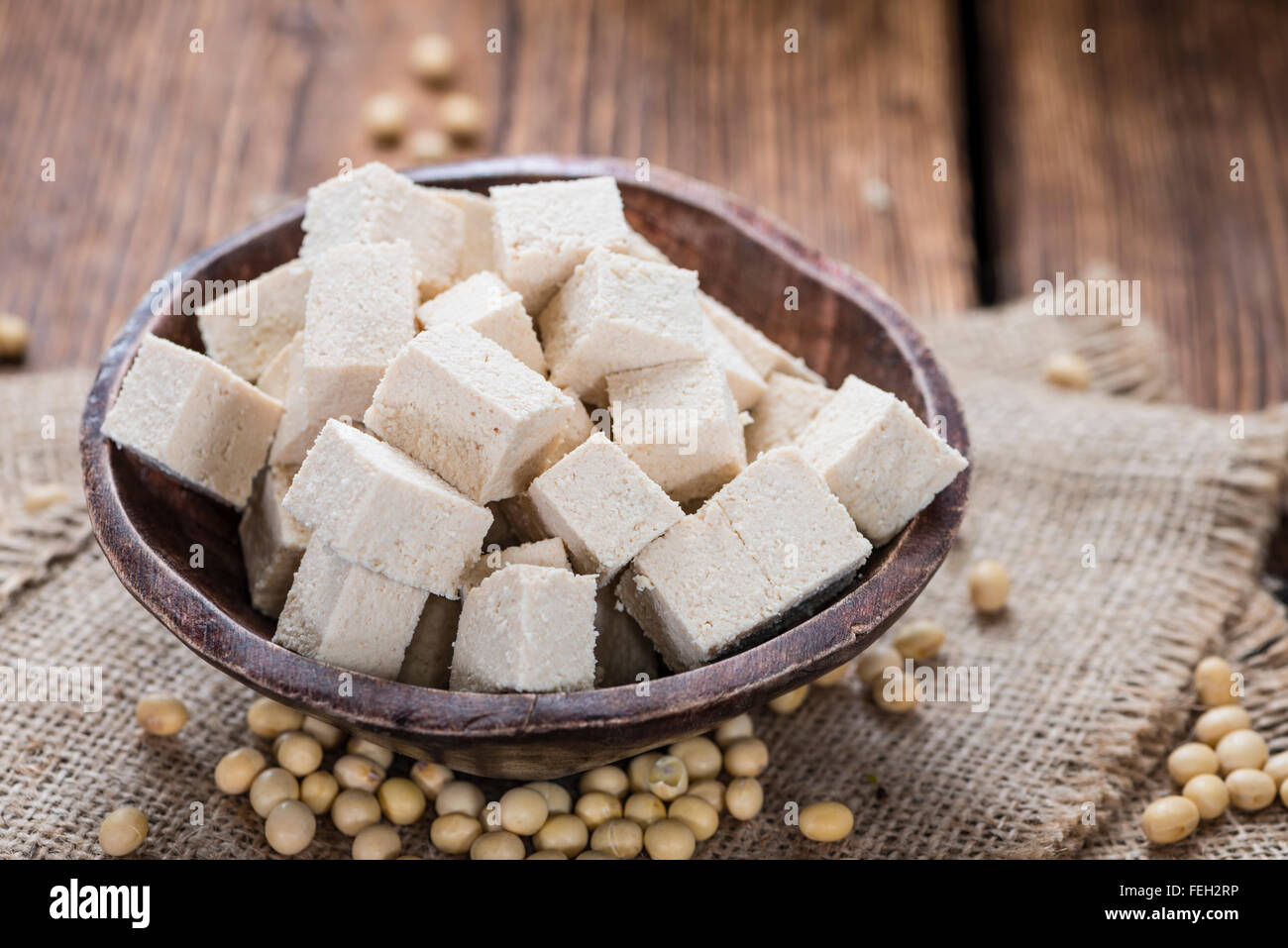 Portion of Tofu (detailed close-up shot) on wooden background Stock ...