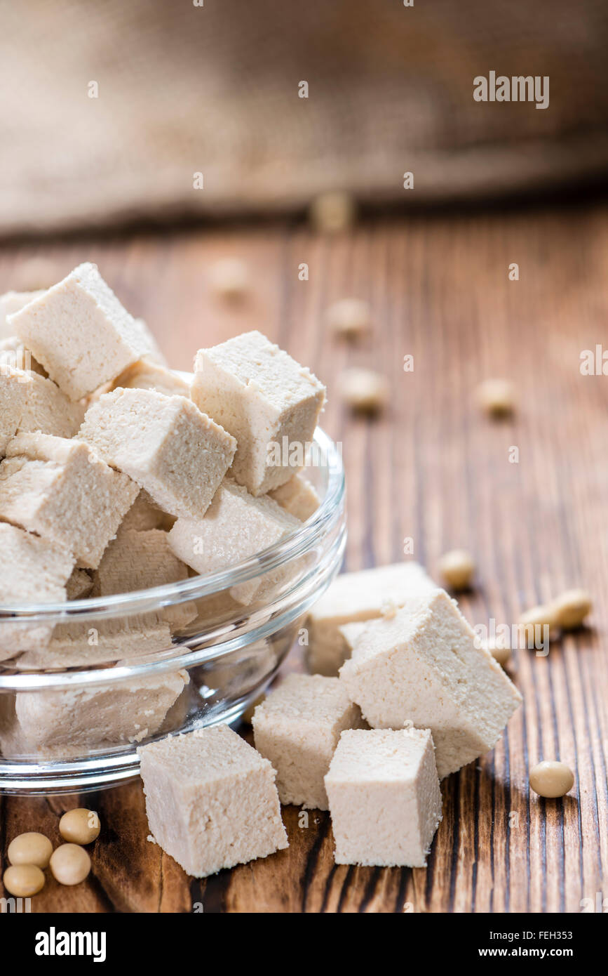 Portion of Tofu (detailed close-up shot) on wooden background Stock ...