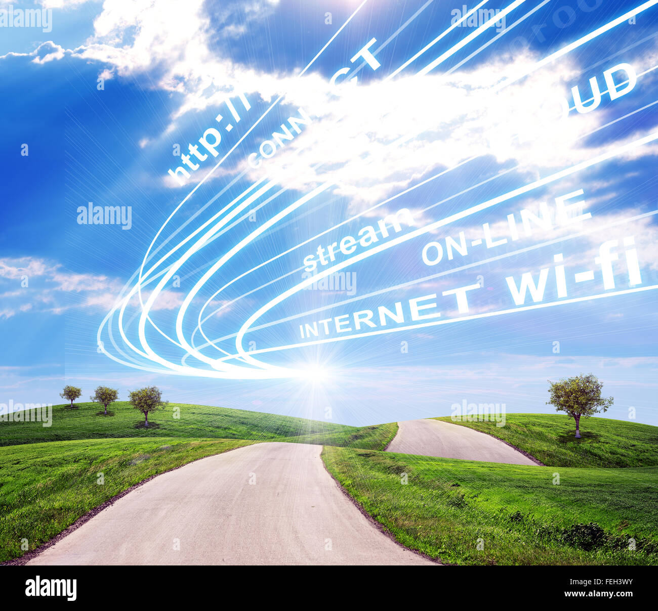 Field with road Stock Photo - Alamy