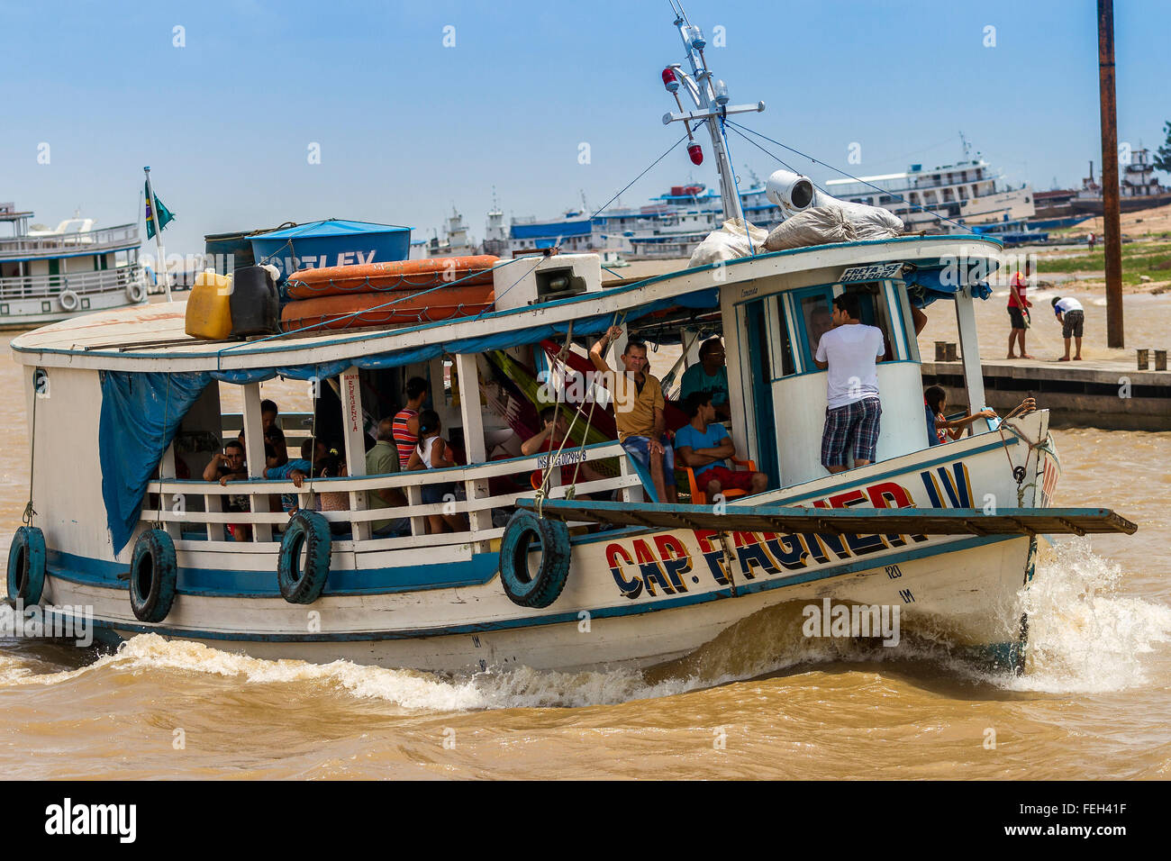 Amazon River Boat Making Its Way Up River Santarem Brazil Stock Photo ...