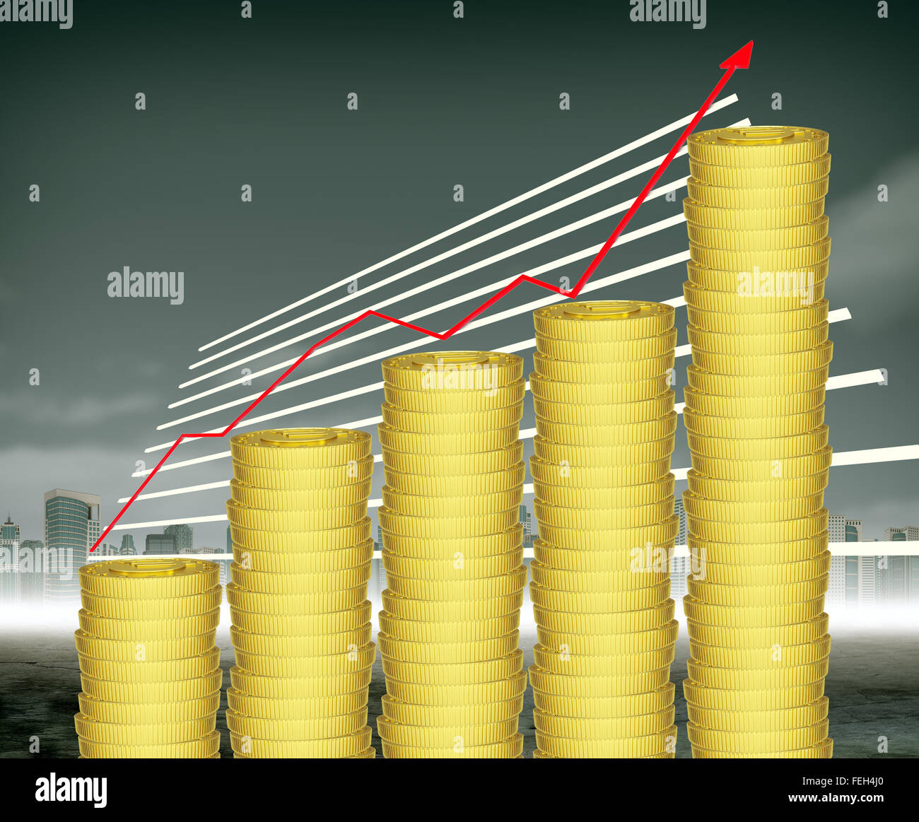 Stack of coins with graphical chart Stock Photo - Alamy