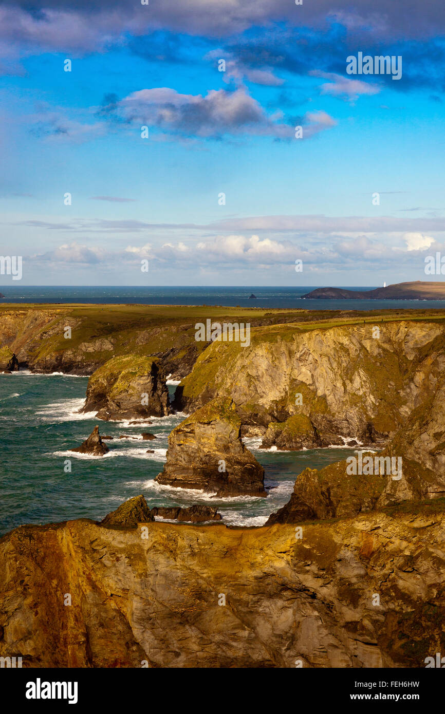 The dramatic sea stacks at Bedruthan Steps on the north coast of ...