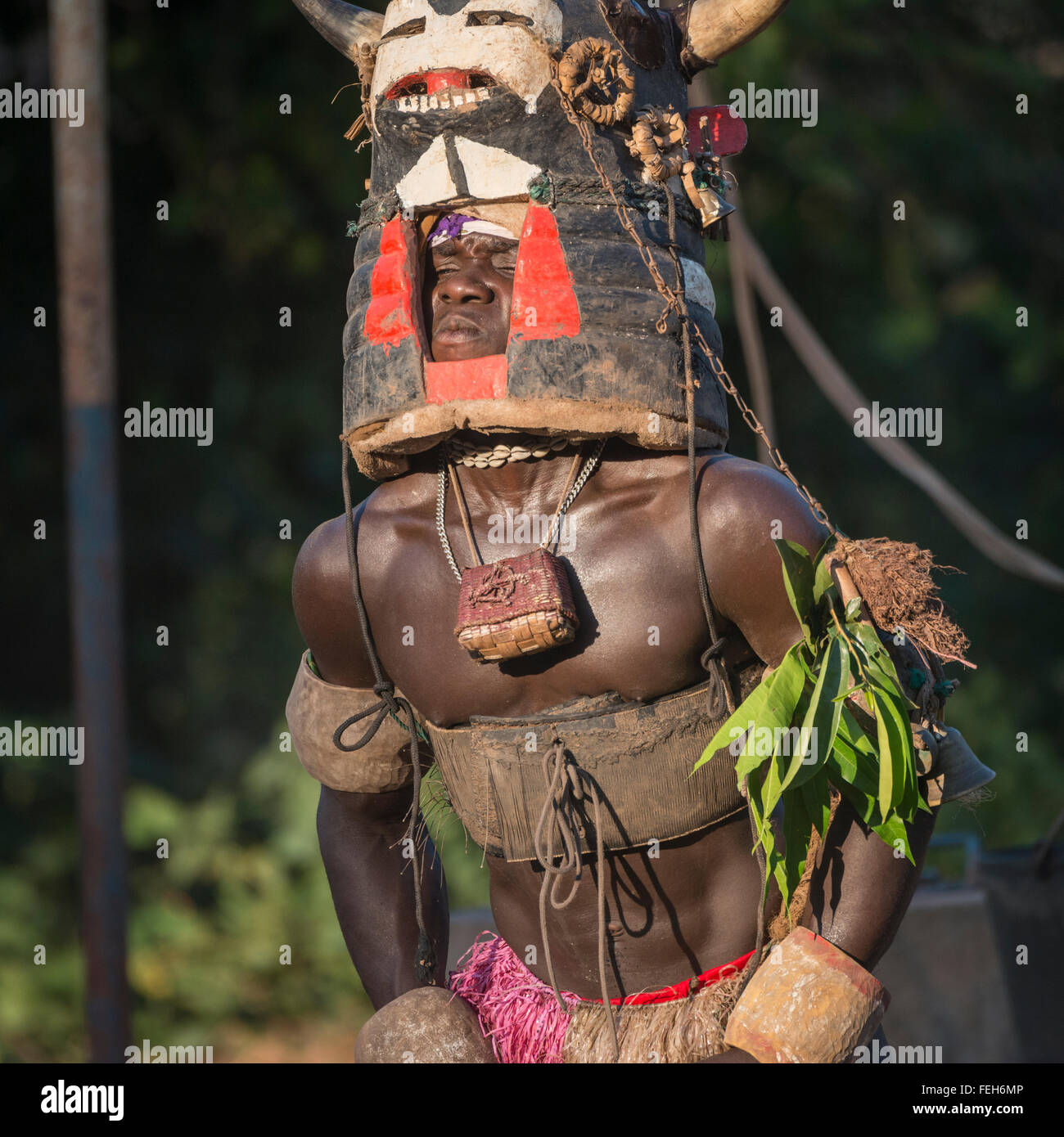 Performers in the vaca bruto initiation ceremony in the village of ...