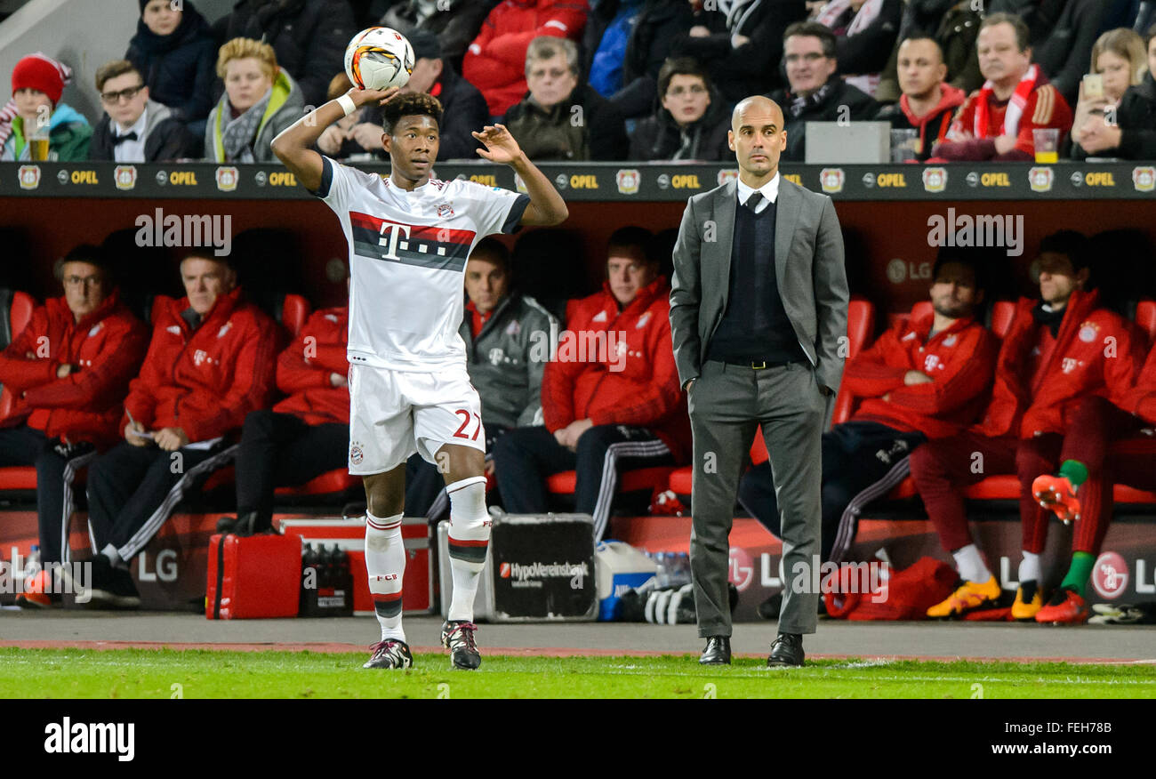 Leverkusen, Germany. 06th Feb, 2016. Munich's David Alaba (L) next to ...