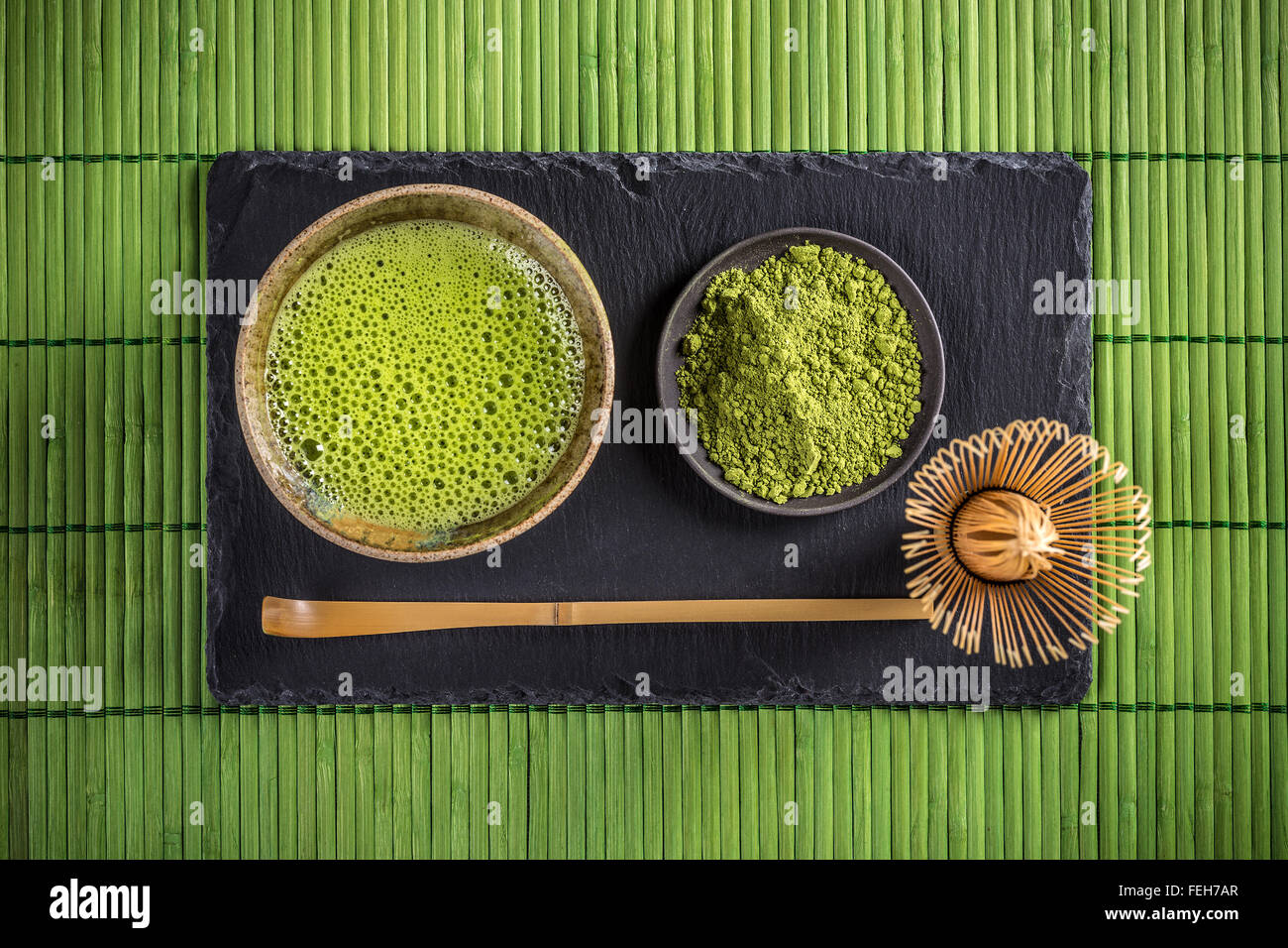 Japanese traditional tea set with matcha green tea Stock Photo - Alamy