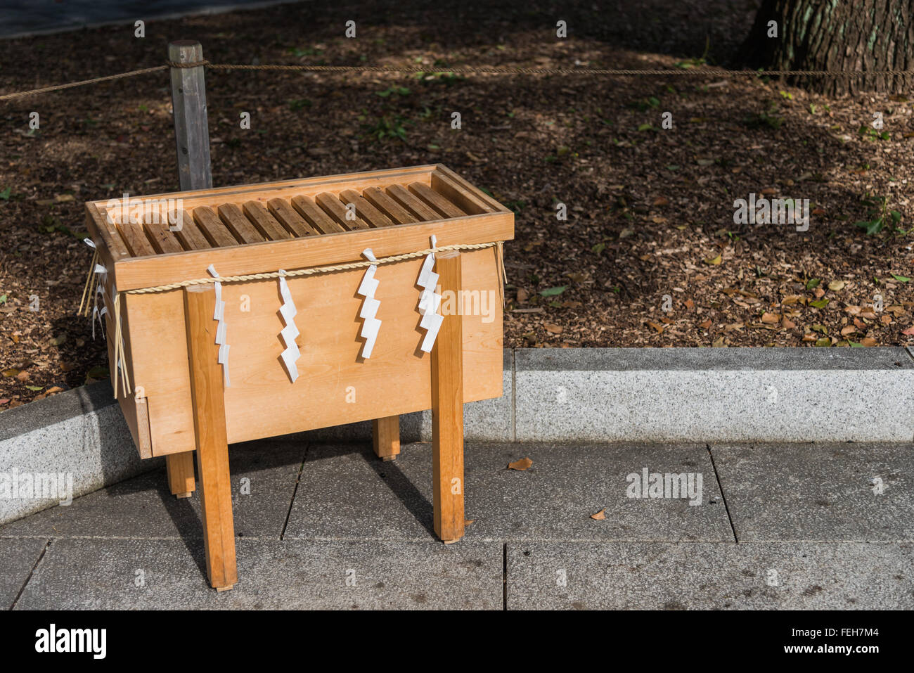 Wooden box in Japanese shrine Stock Photo - Alamy