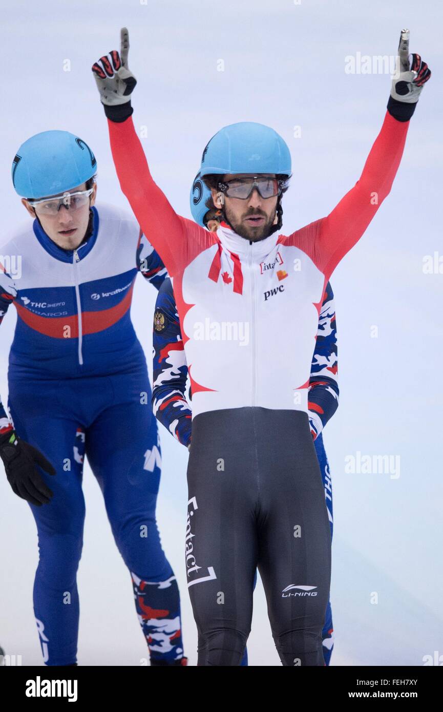 Dresden, Germany. 07th Feb, 2016. Canada's Charles Hamelin (front ...