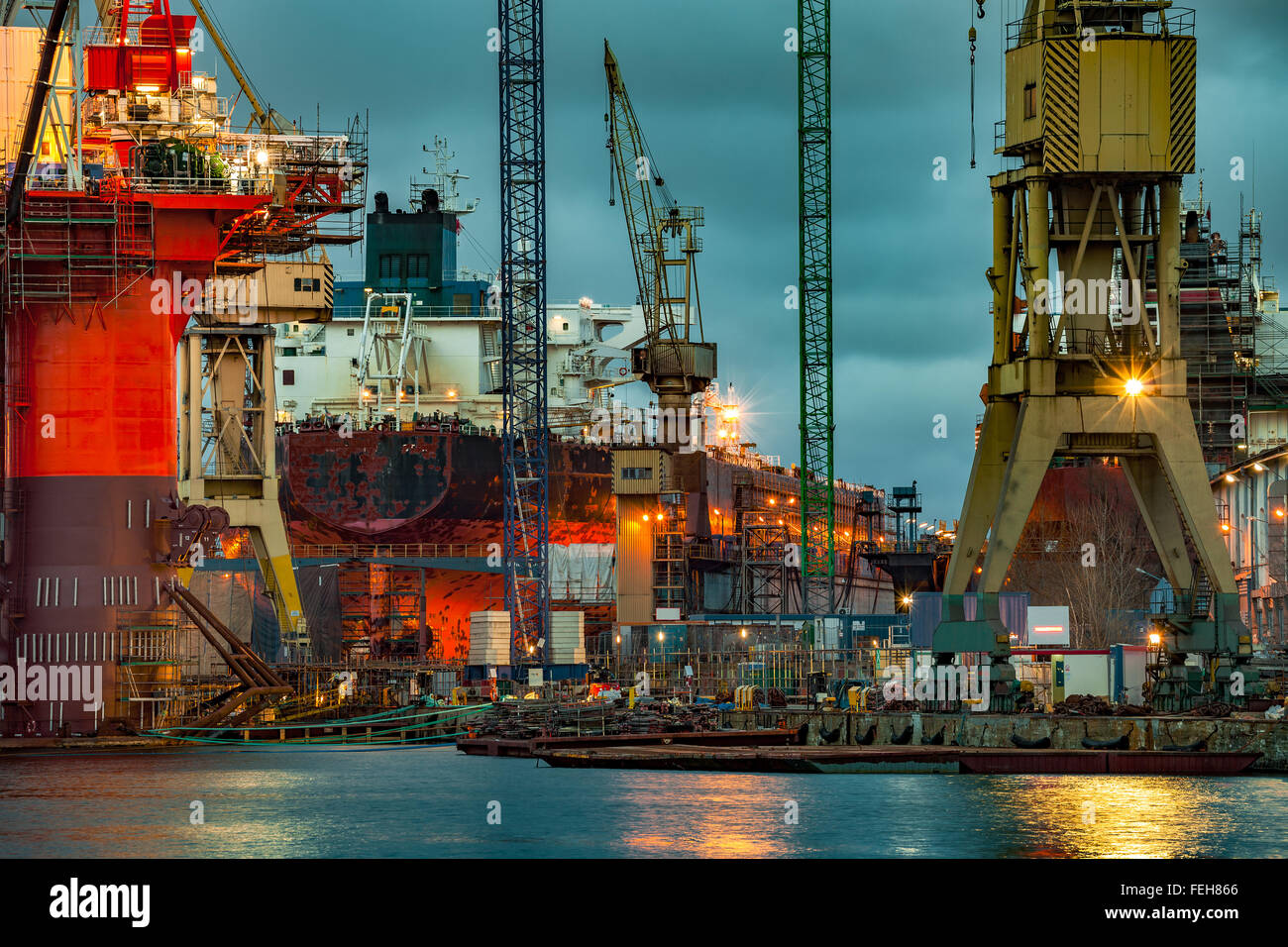 Shipyard industry - Ship under construction in Gdansk, Poland Stock ...
