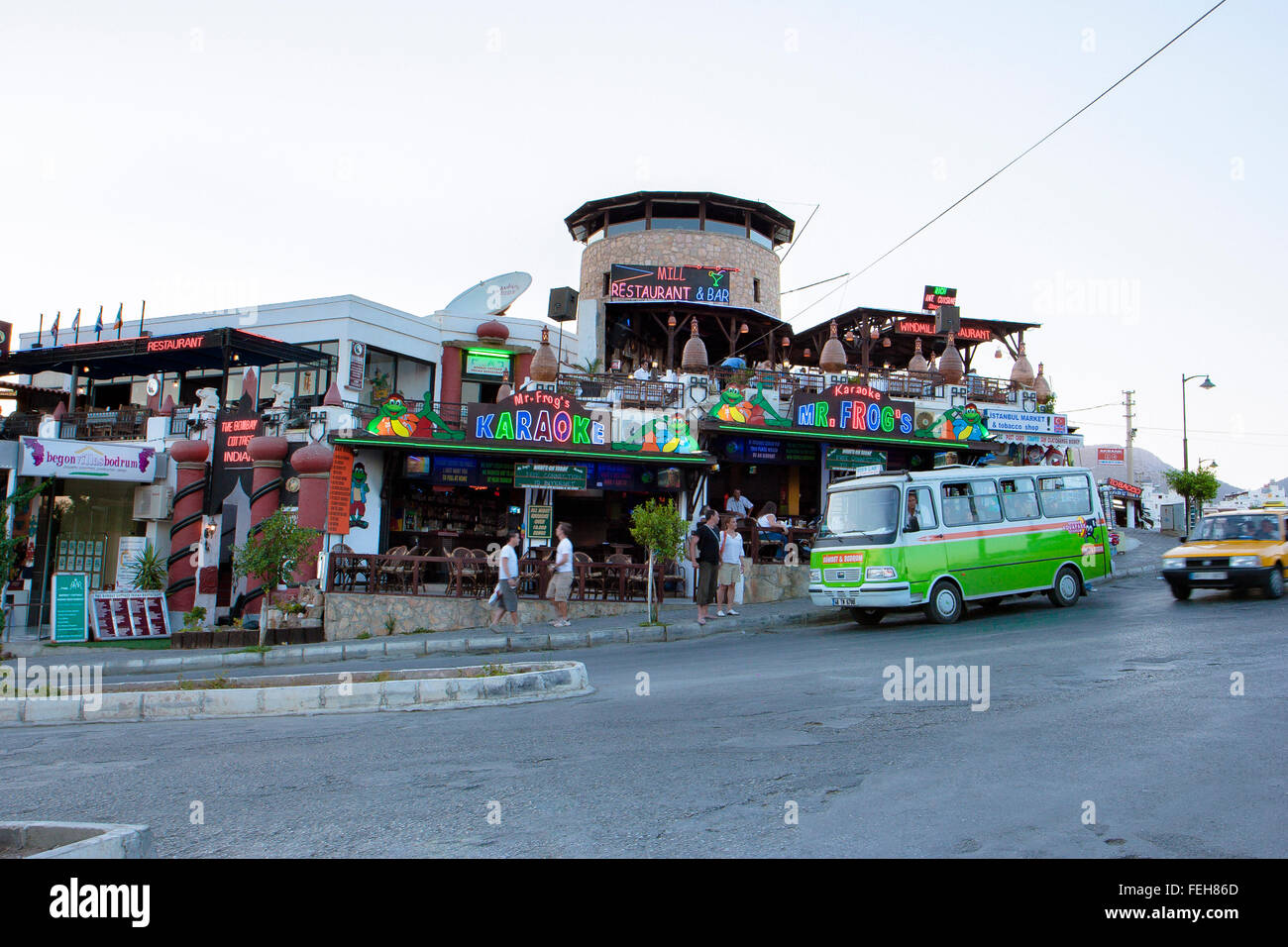 Mr.Frog's Windmill Restaurant Gumbet Turkey Stock Photo - Alamy
