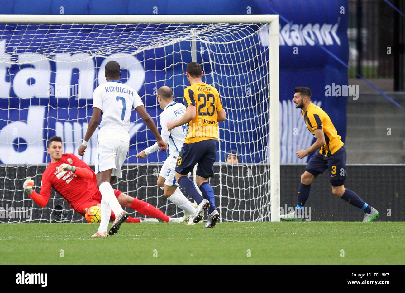 Inter Milan's forward Rodrigo Palacio kicks the ball and missing a goal ...