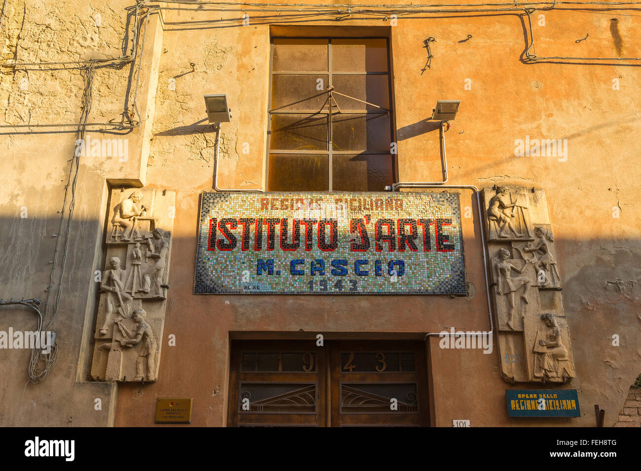 Mosaic sign wall Italy, view of a colorful mosaic sign above the ...