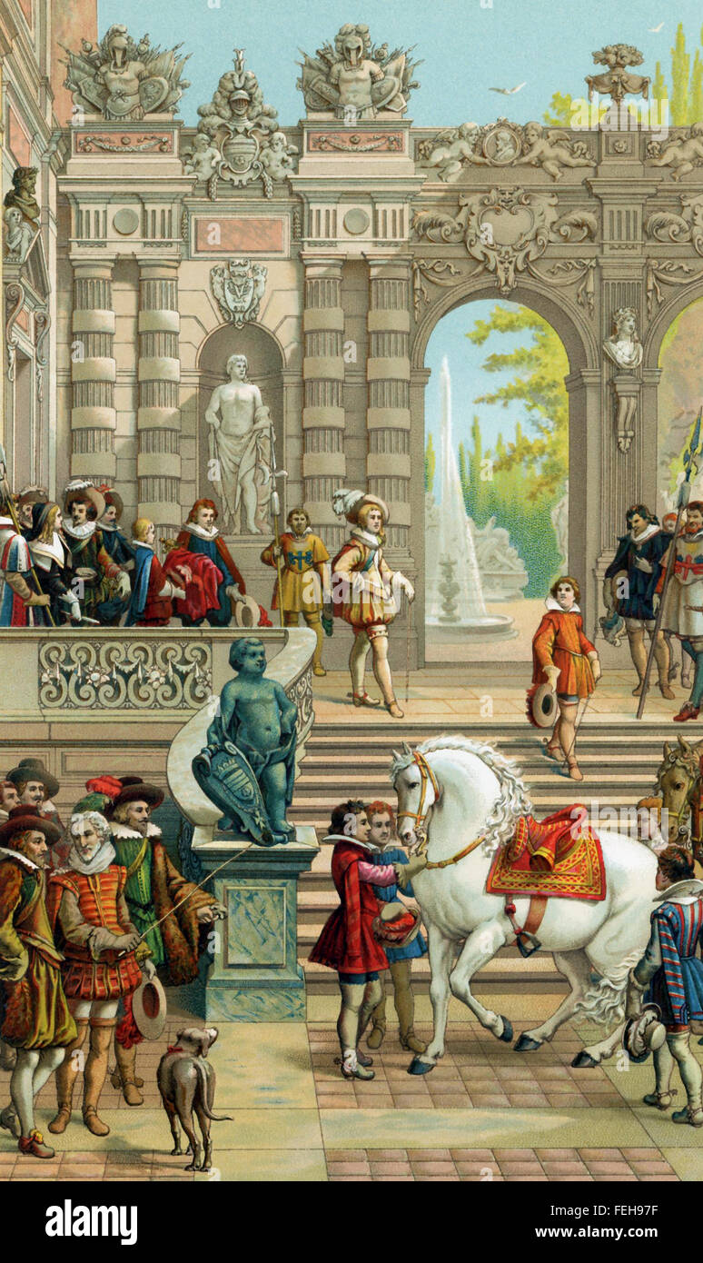 This chromolithograph shows the French king Louis XIII at age 16, when ...