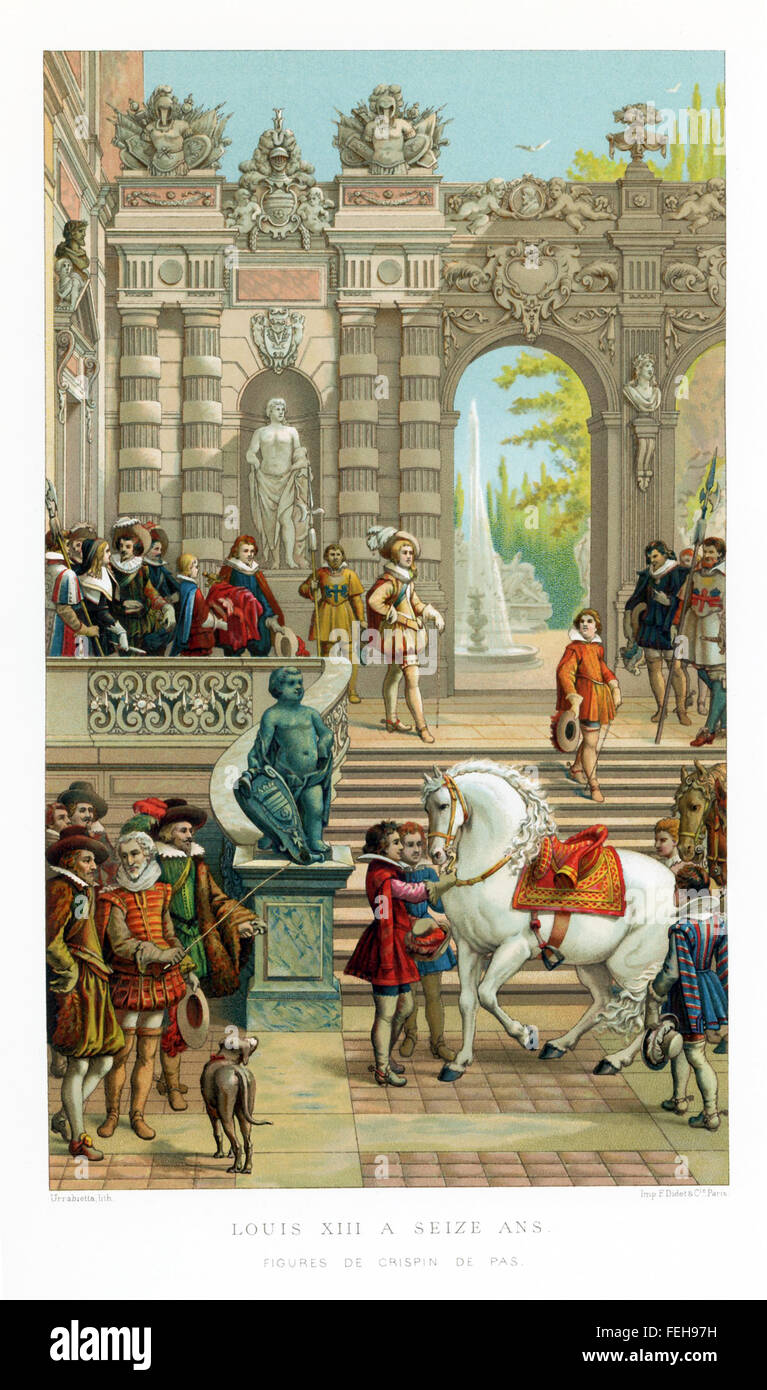This chromolithograph shows the French king Louis XIII at age 16, when ...