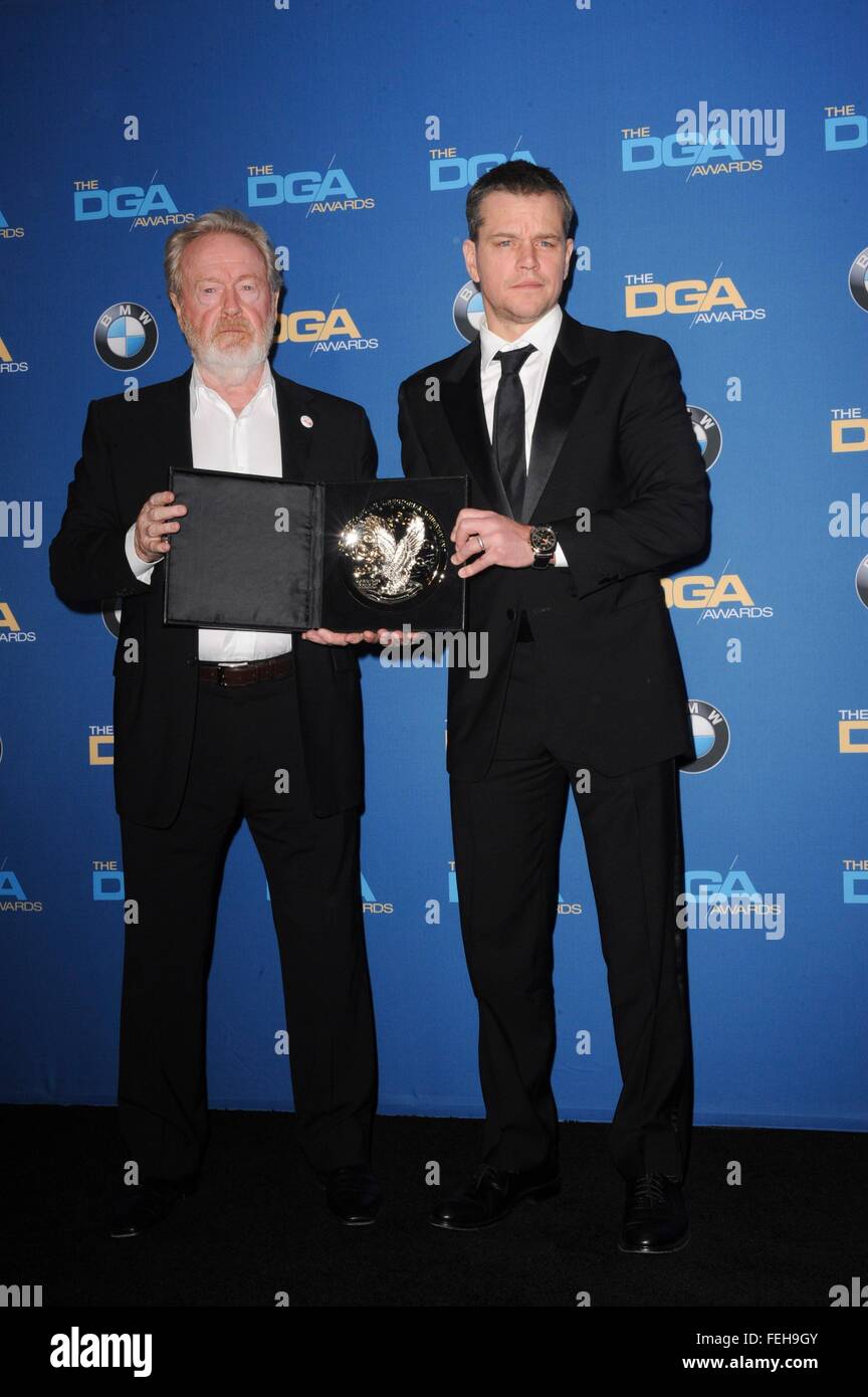 Century City, CA. 6th Feb, 2016. Ridley Scott, Matt Damon in the press ...