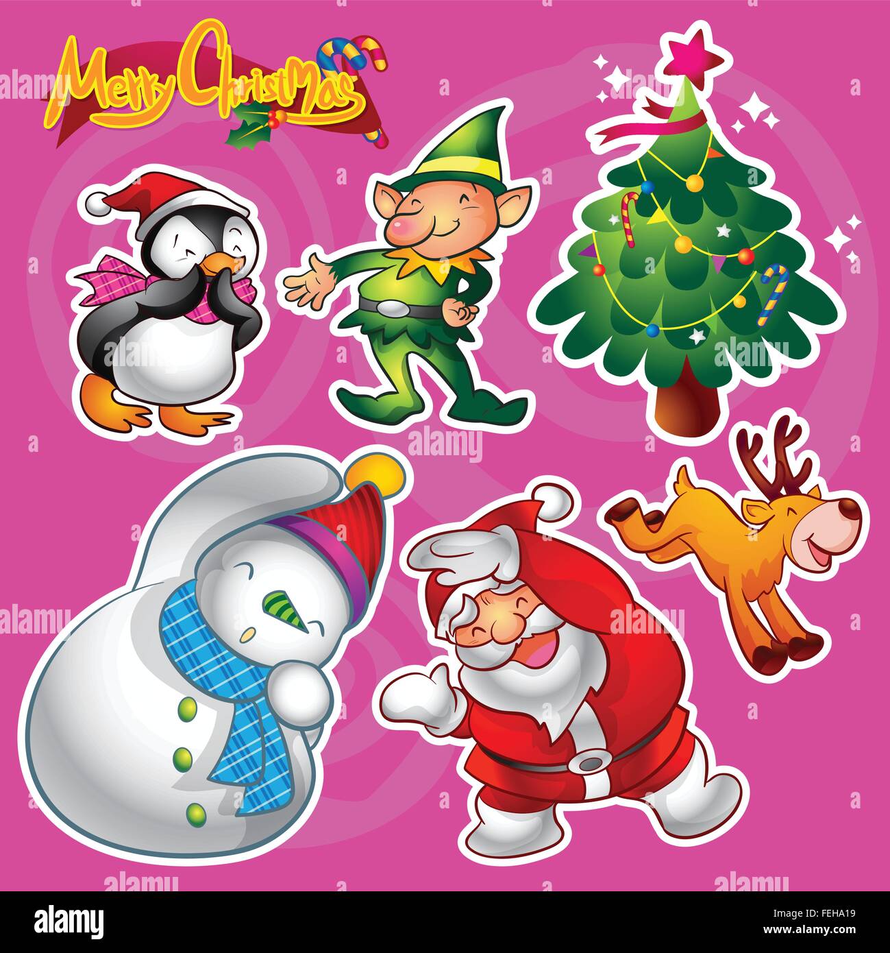 set of colorful cute christmas characters and decorations.santa claus ...