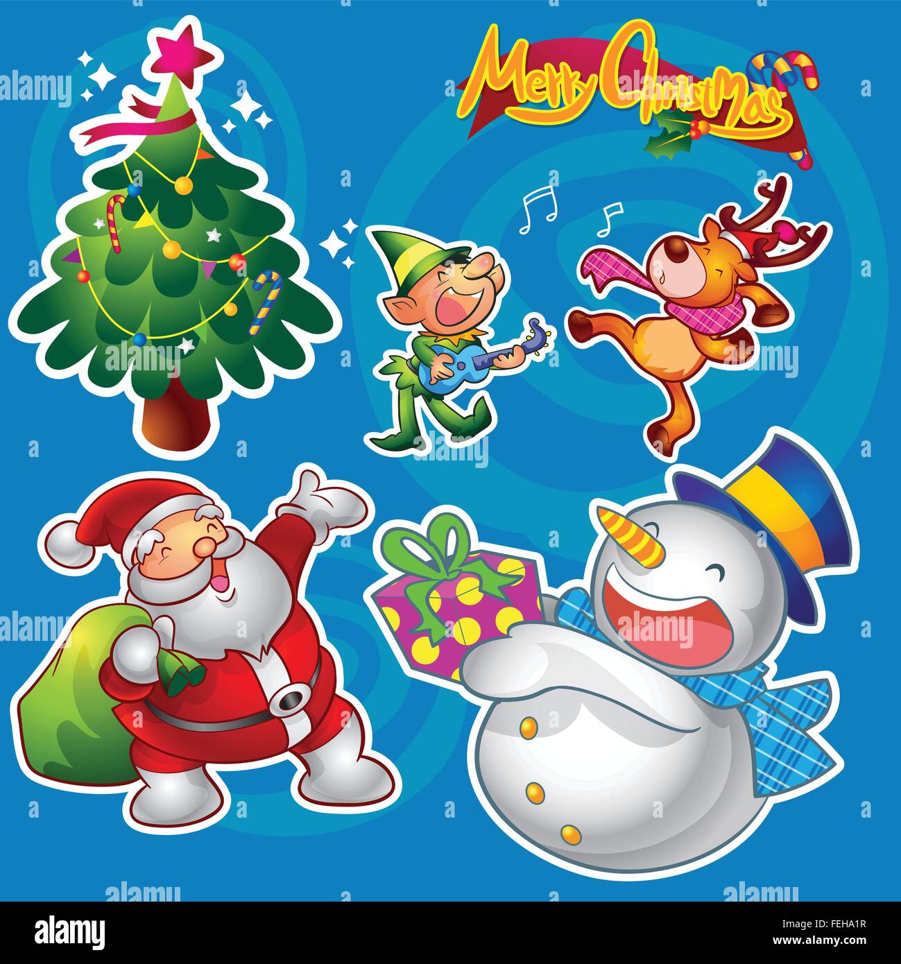 set of colorful cute christmas characters and decorations.santa claus ...